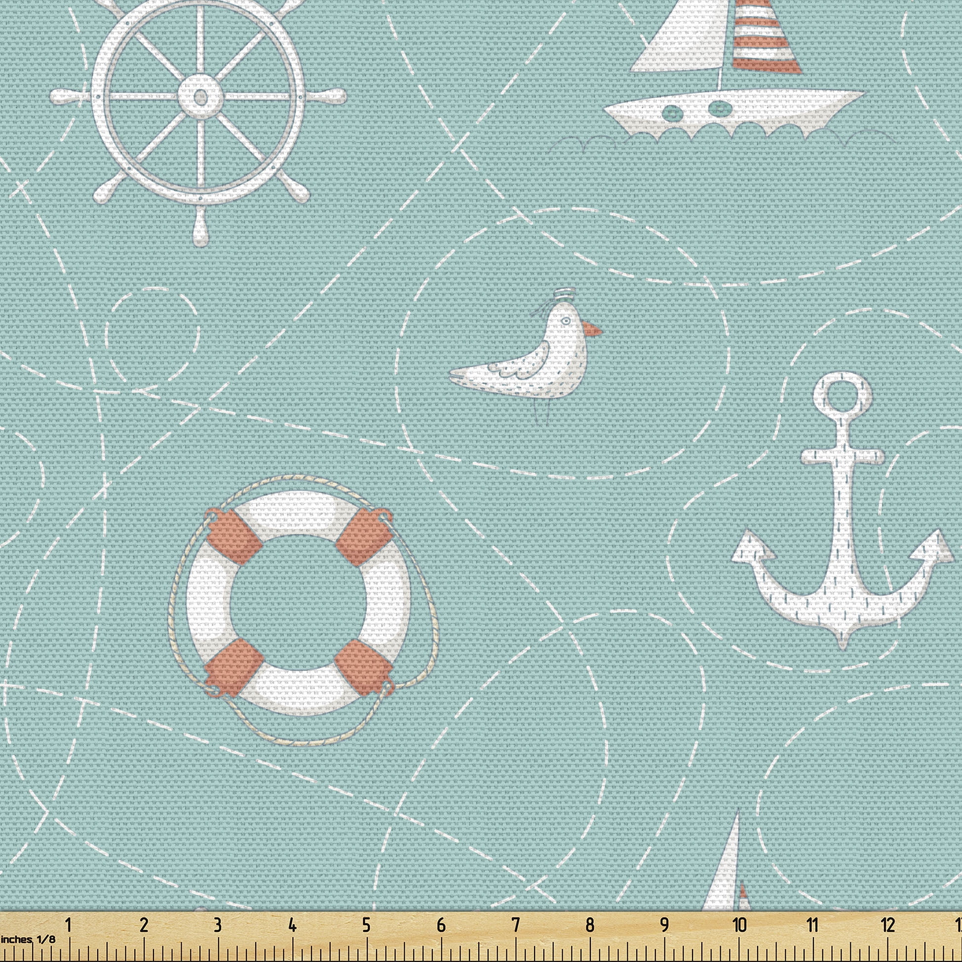 Ambesonne Anchor Fabric by the Yard Upholstery, Nautical Seagull Helm ...