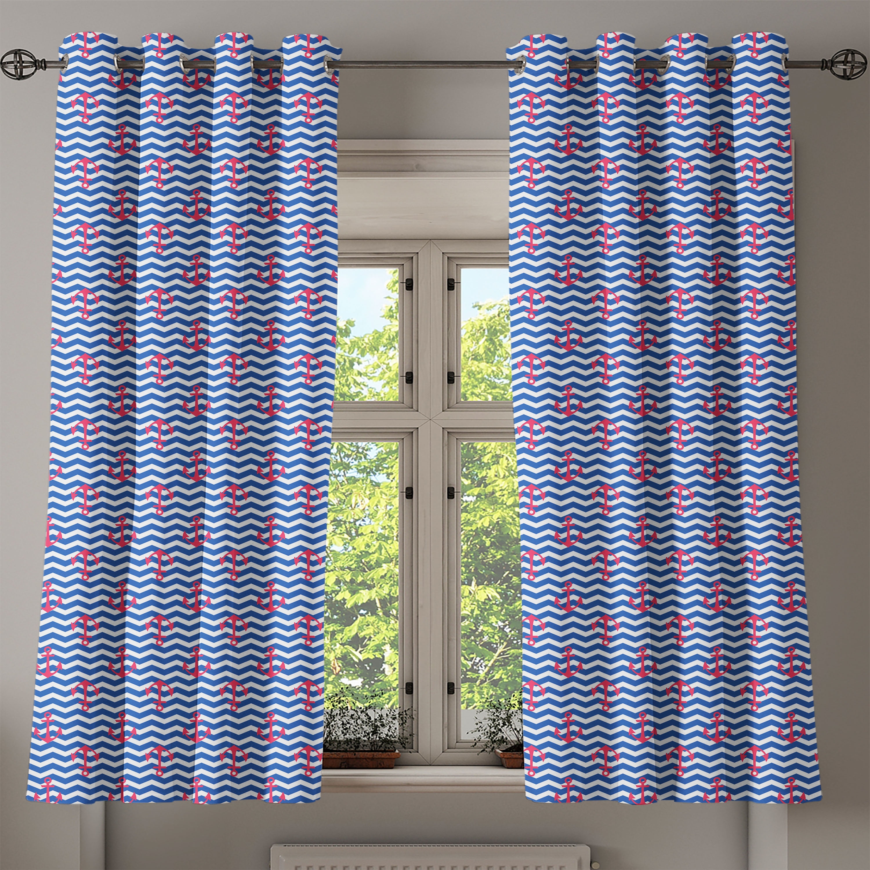 Ambesonne Anchor Grommet Curtain, Anchors Slhouettes Waves, 50" x 54 ...