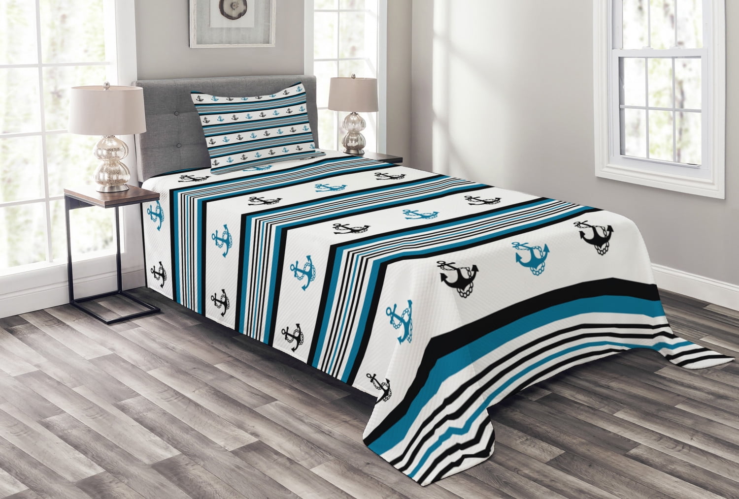 Ambesonne Anchor Quilted Bedspread Set 2 Pcs, Anchor Hipster, Twin Size ...
