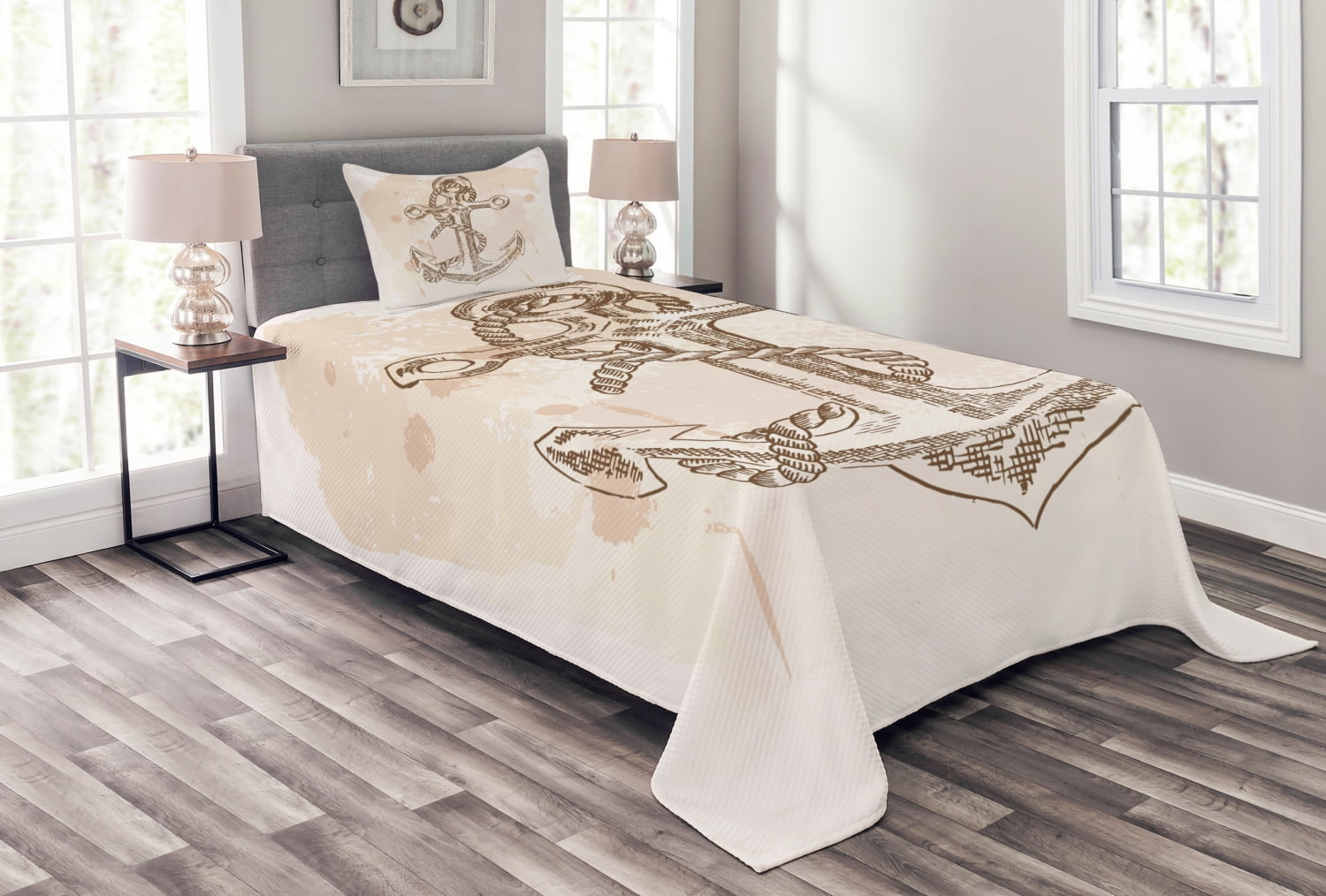 Ambesonne Anchor Quilted Bedspread Set 2 Pcs, Navy Summer Holiday, Twin ...