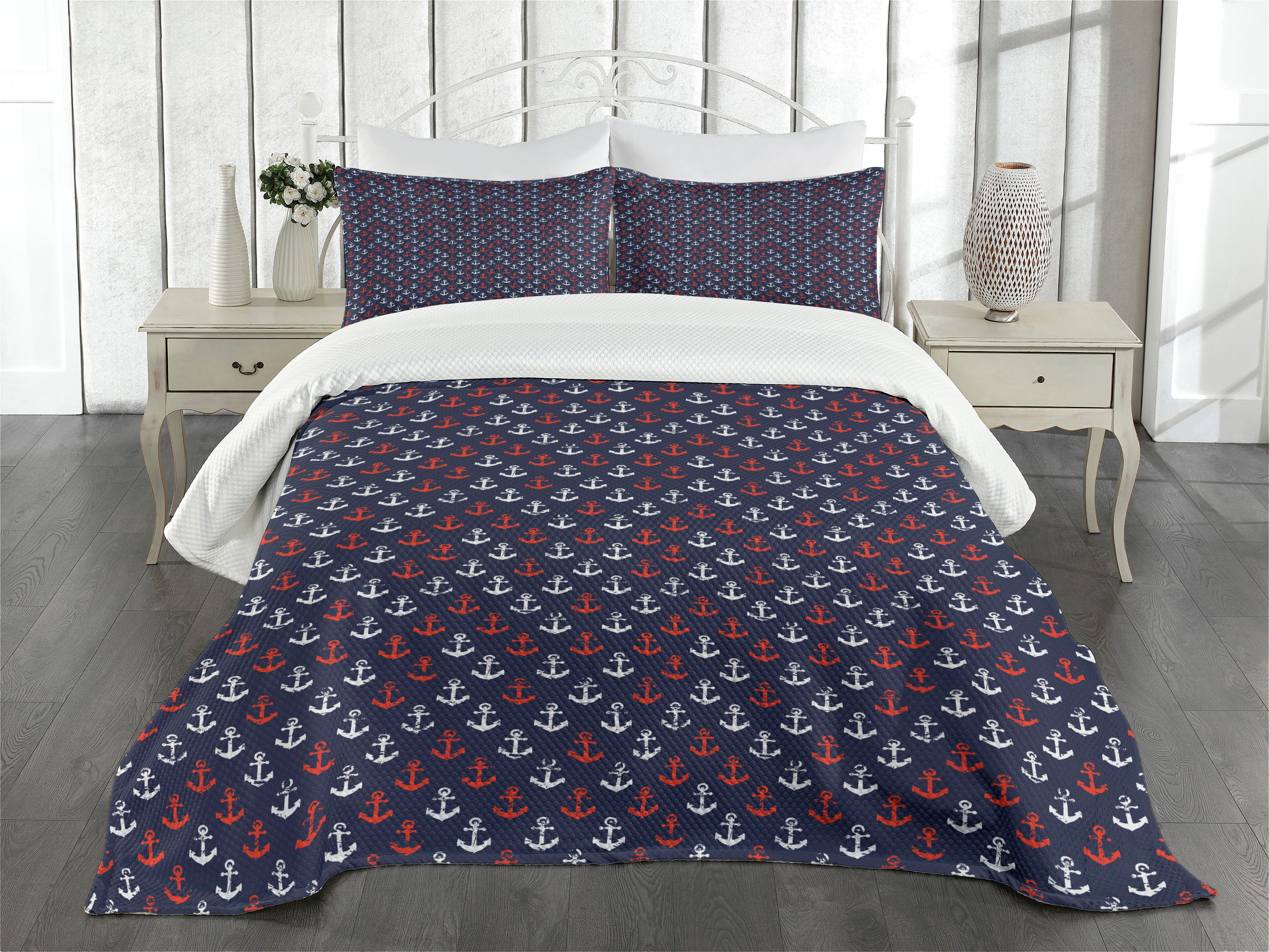 Ambesonne Anchor Quilted Bedspread Set 3 Pcs, Abstract Sea Grunge Worn ...