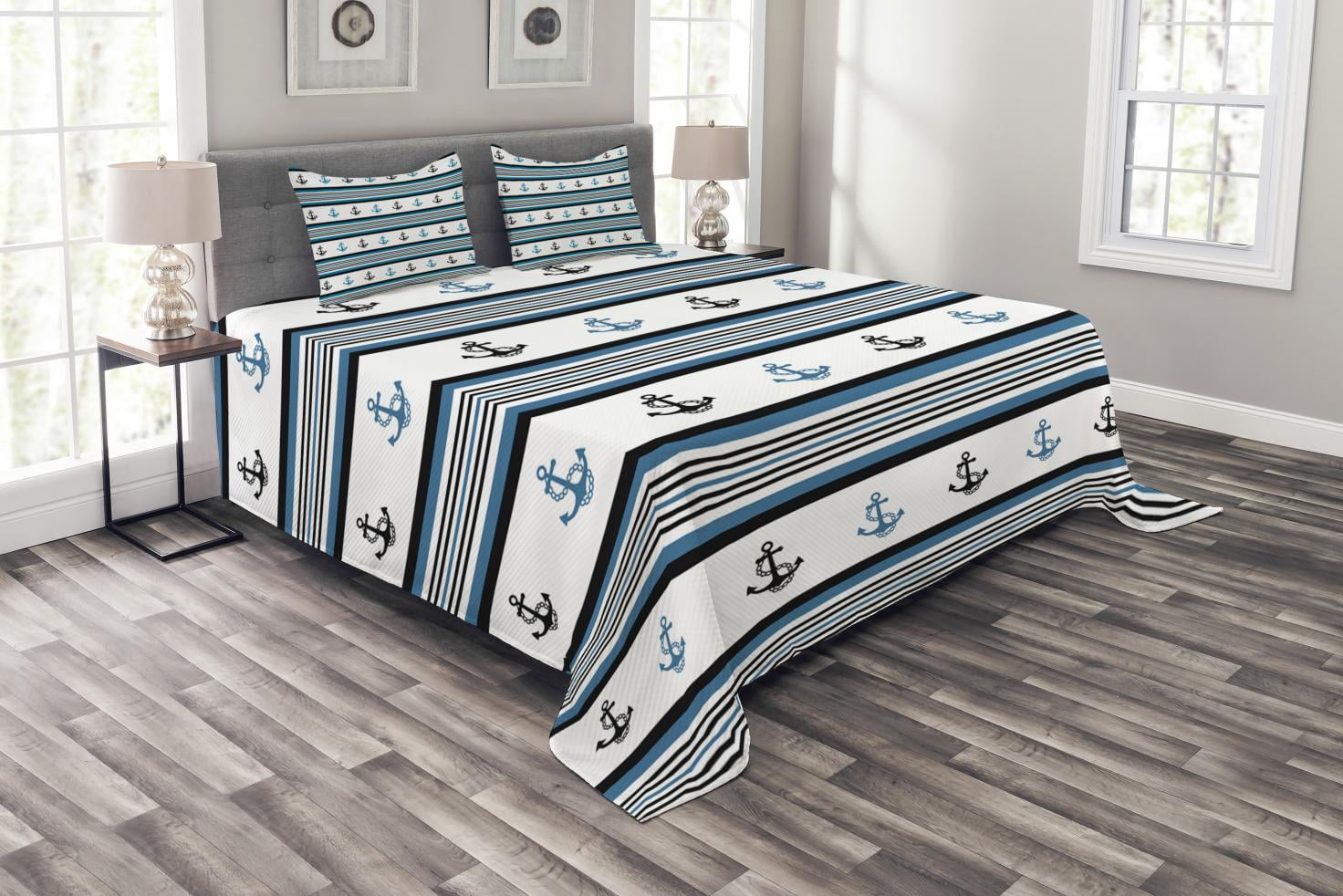 Ambesonne Anchor Quilted Bedspread Set 3 Pcs, Anchor Hipster, King Size ...