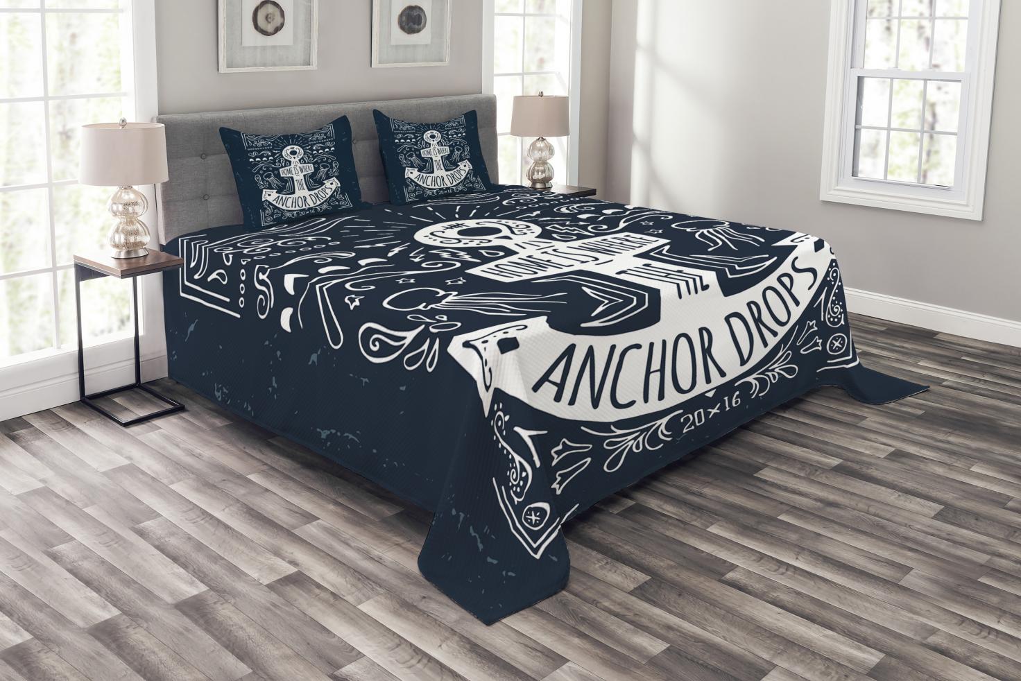 Ambesonne Anchor Quilted Bedspread Set 3 Pcs, Hand Drawn Hipster, Queen ...