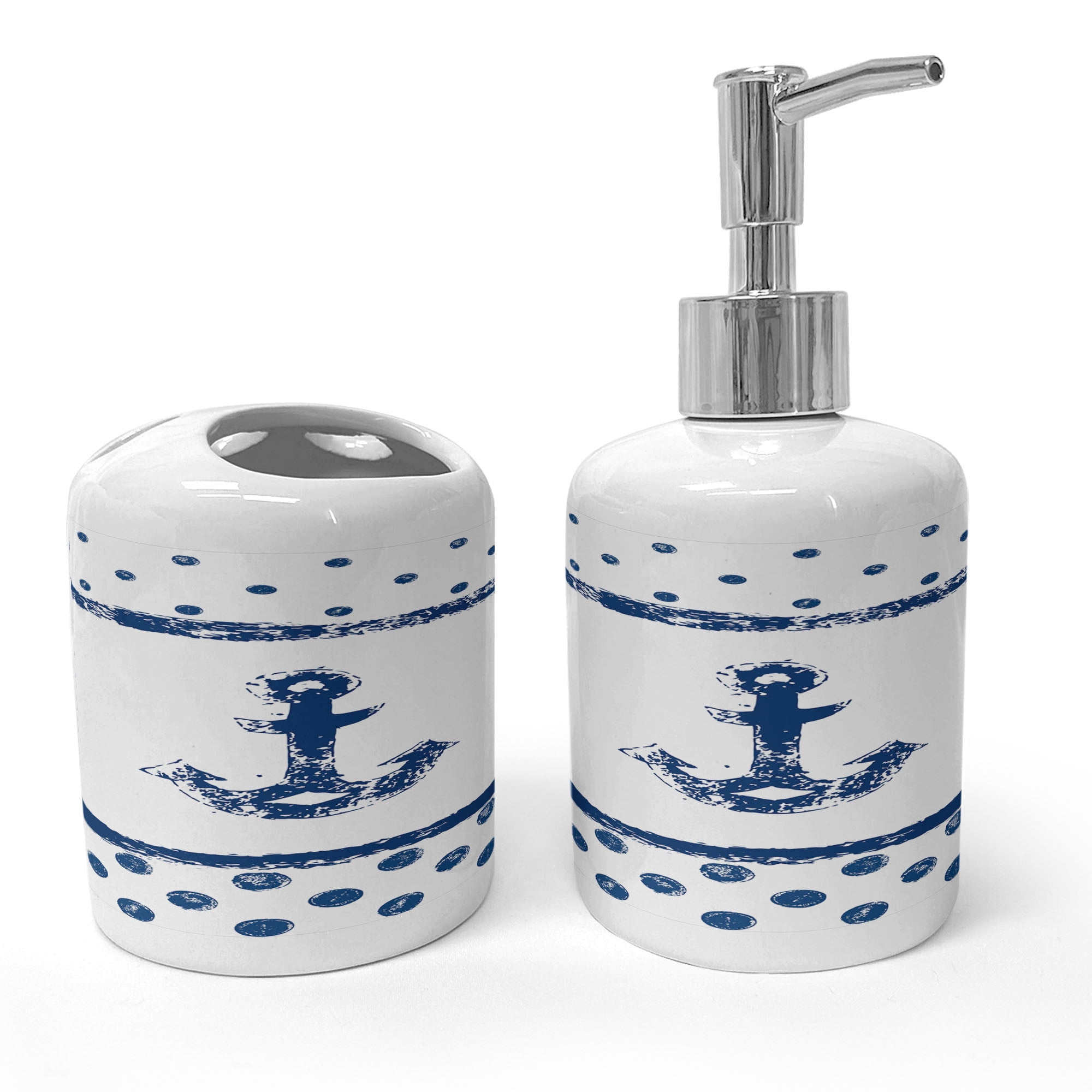 Ambesonne Anchor Soap Dispenser & Toothbrush Holder Set, Grunge Boat ...
