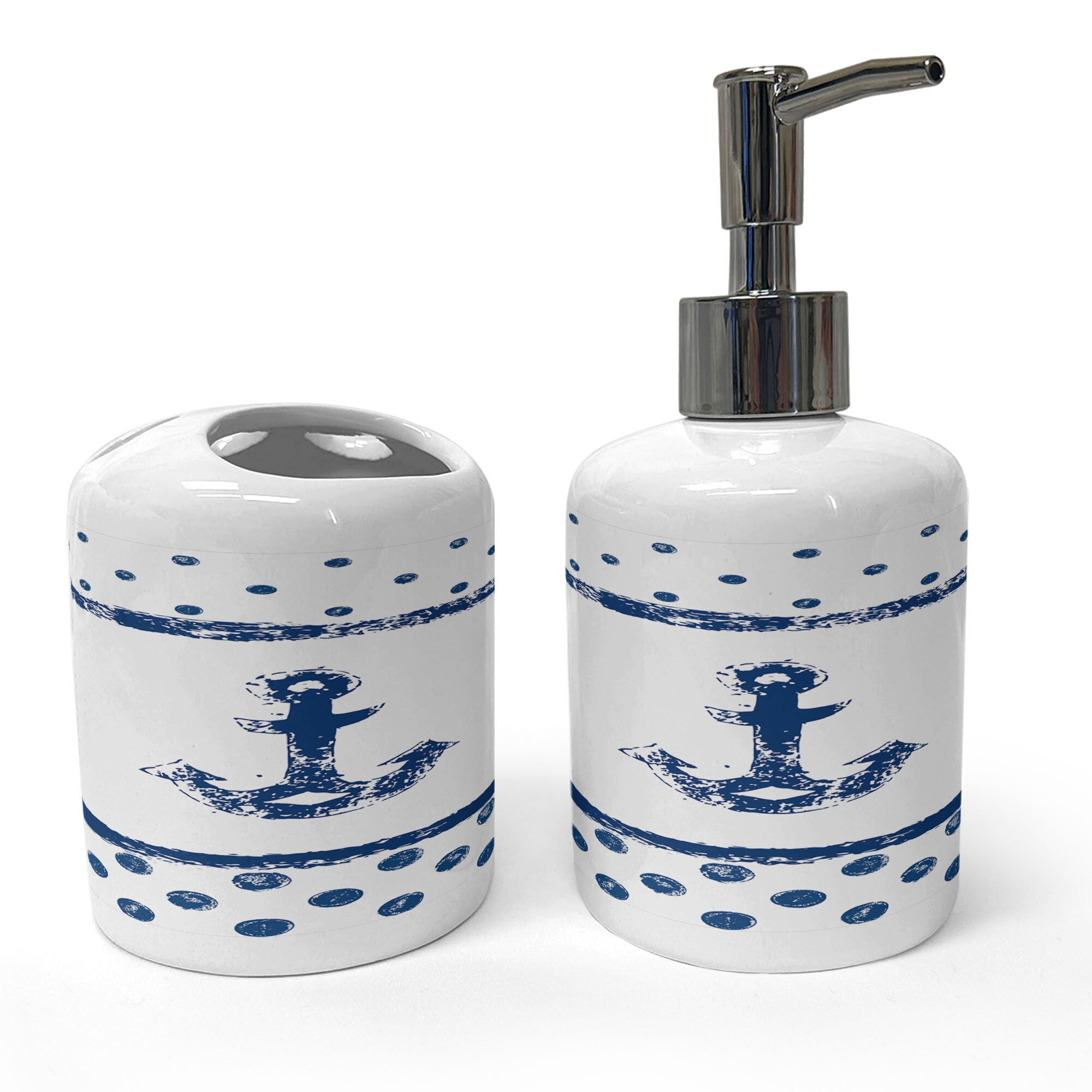 Ambesonne Anchor Soap Dispenser & Toothbrush Holder Set, Grunge Boat ...
