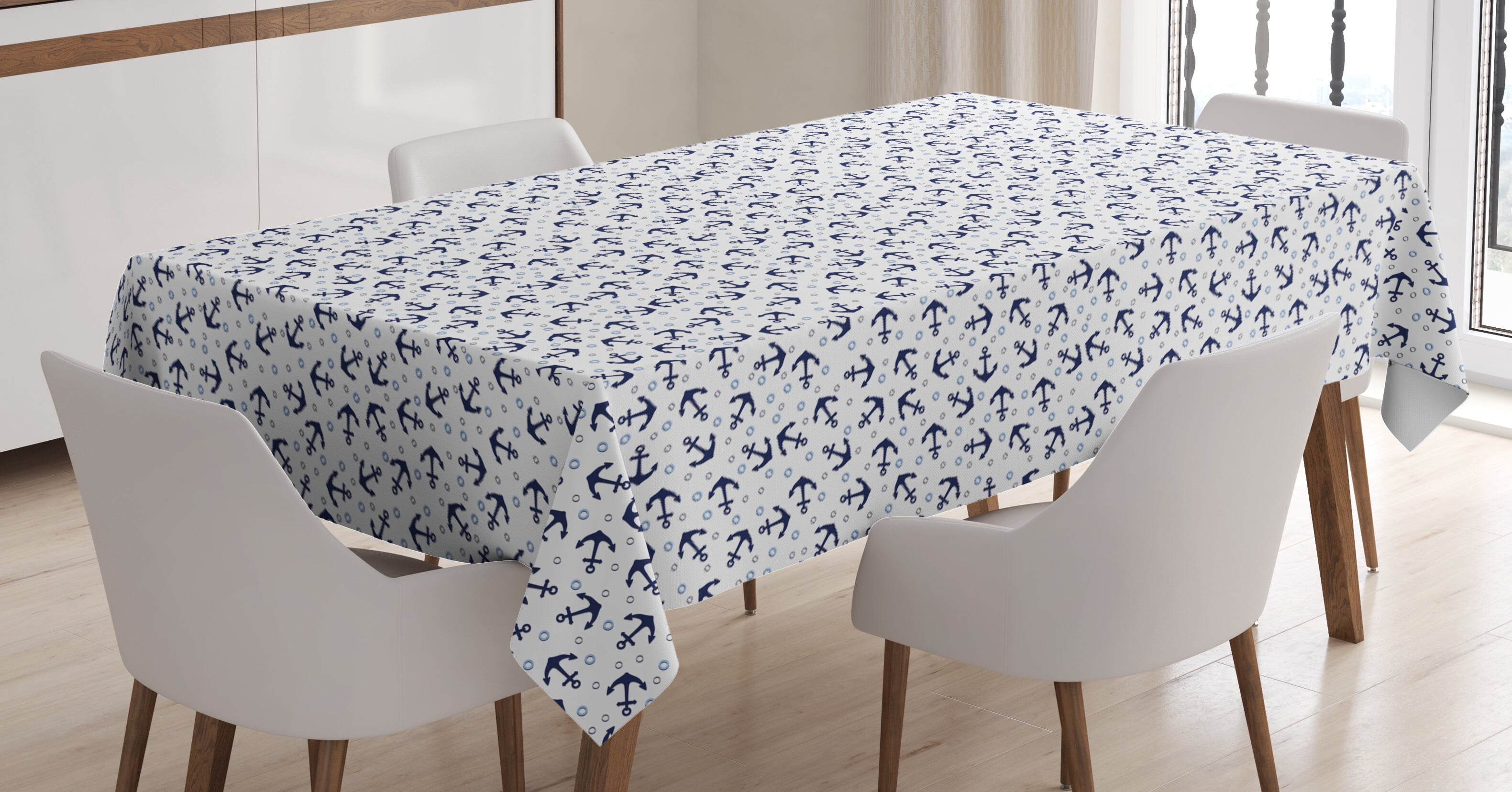 Ambesonne Anchor Tablecloth Rectangular Table Cover, Dark Blue Marine ...