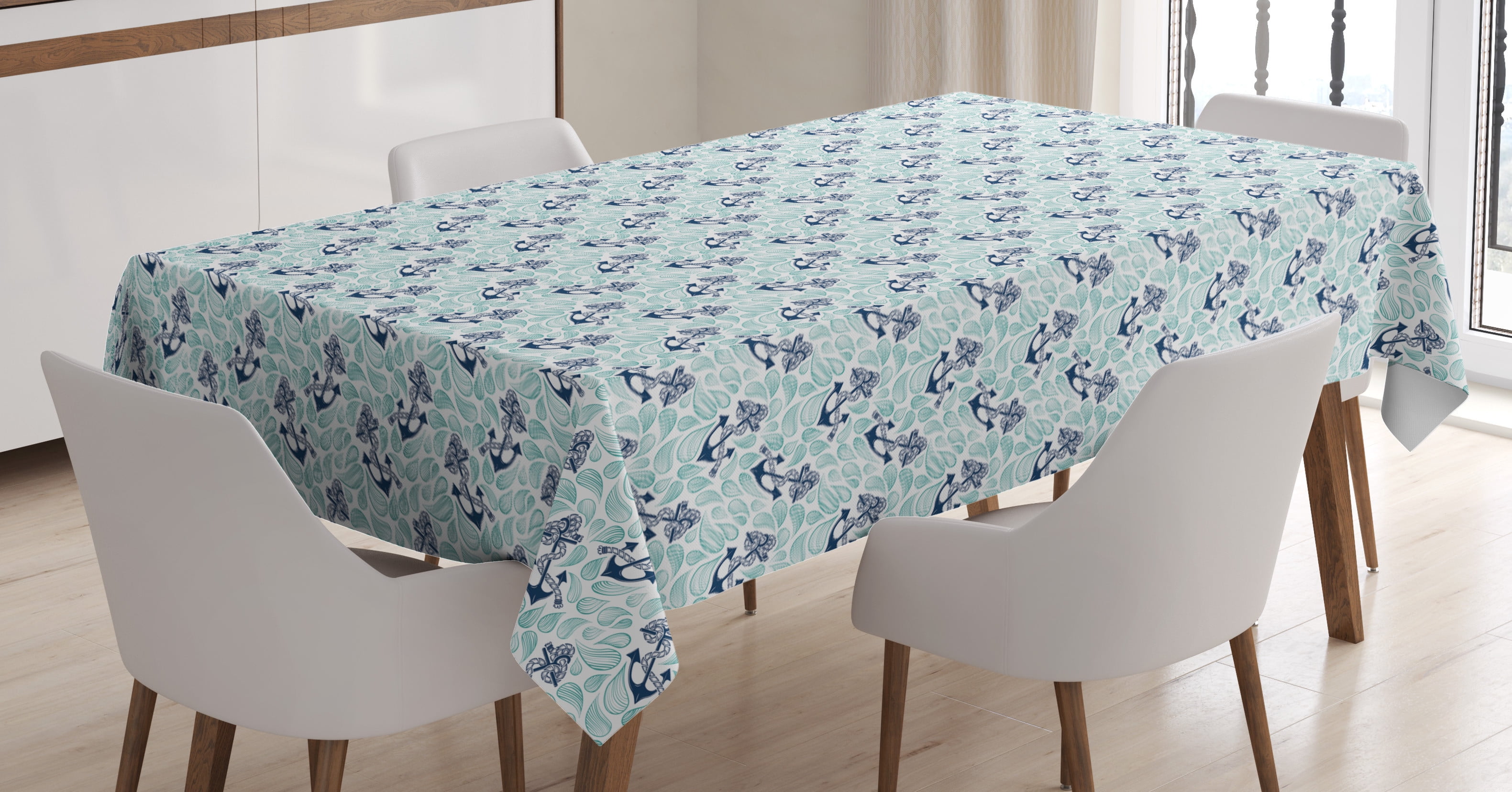 Ambesonne Anchor Tablecloth Rectangular Table Cover, Ocean Drop Navy ...