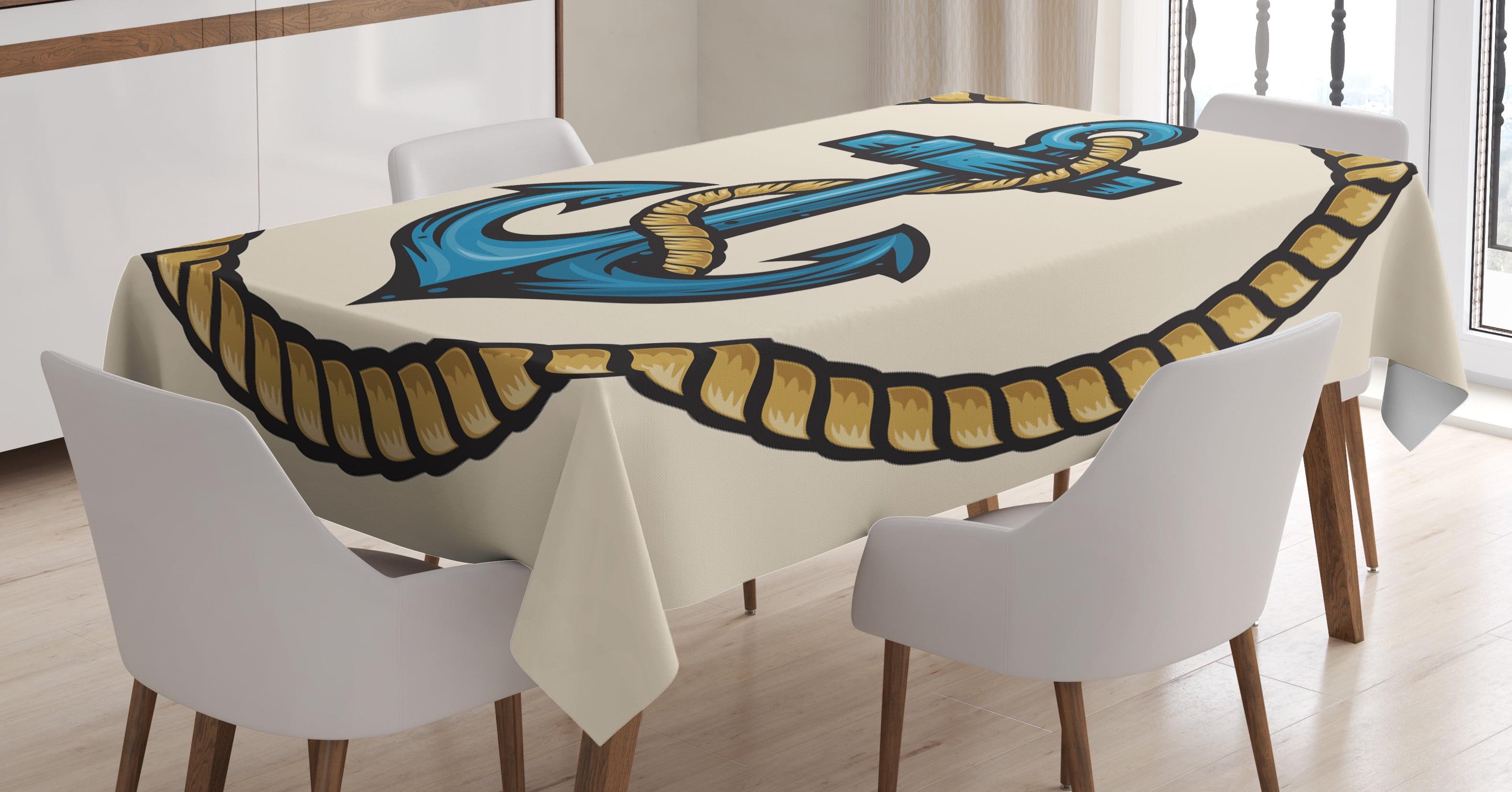 Ambesonne Anchor Tablecloth Rectangular Table Cover, Sailor Emblem with ...