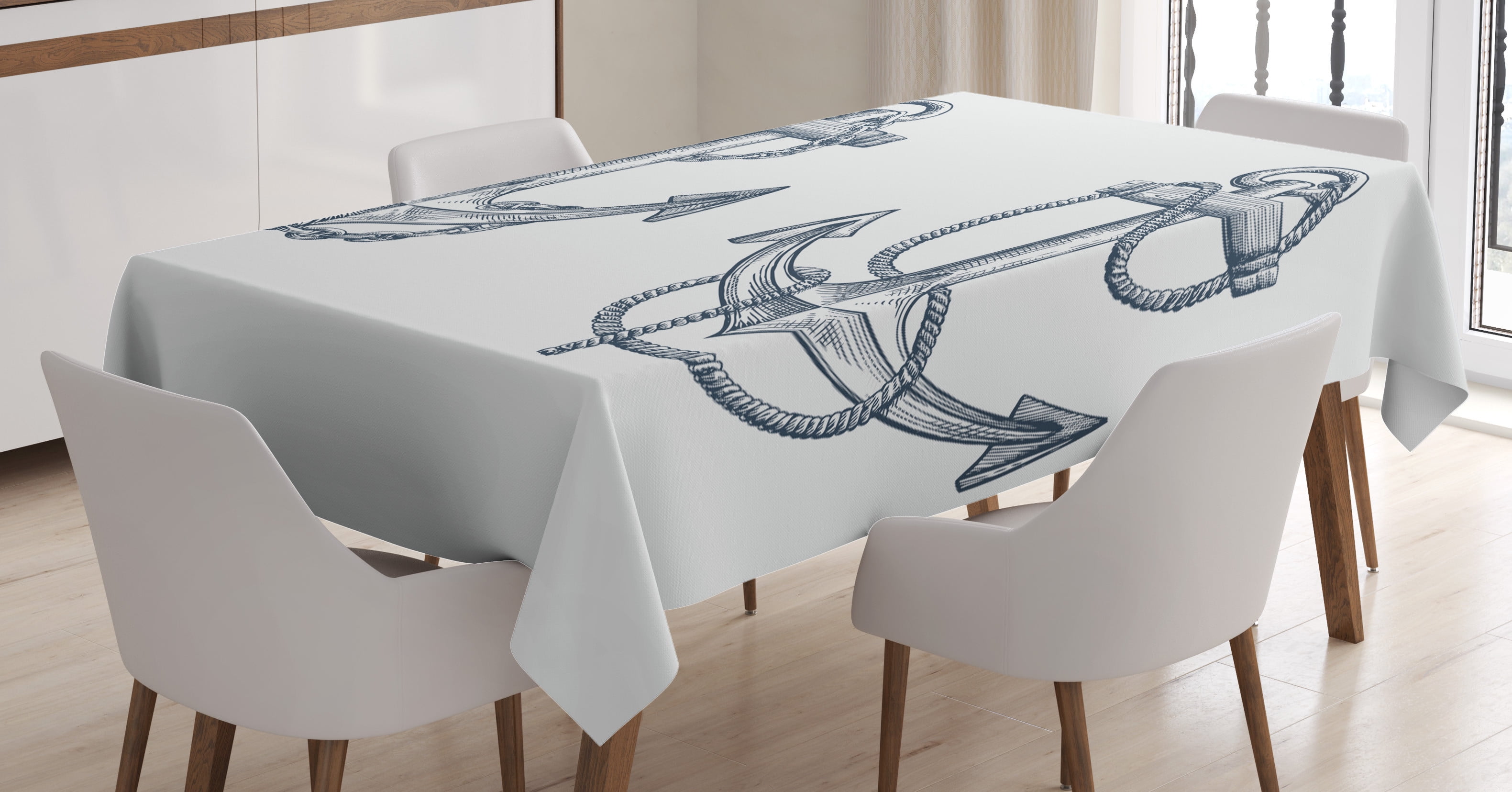 Ambesonne Anchor Tablecloth Rectangular Table Cover, Vintage Sketch of ...