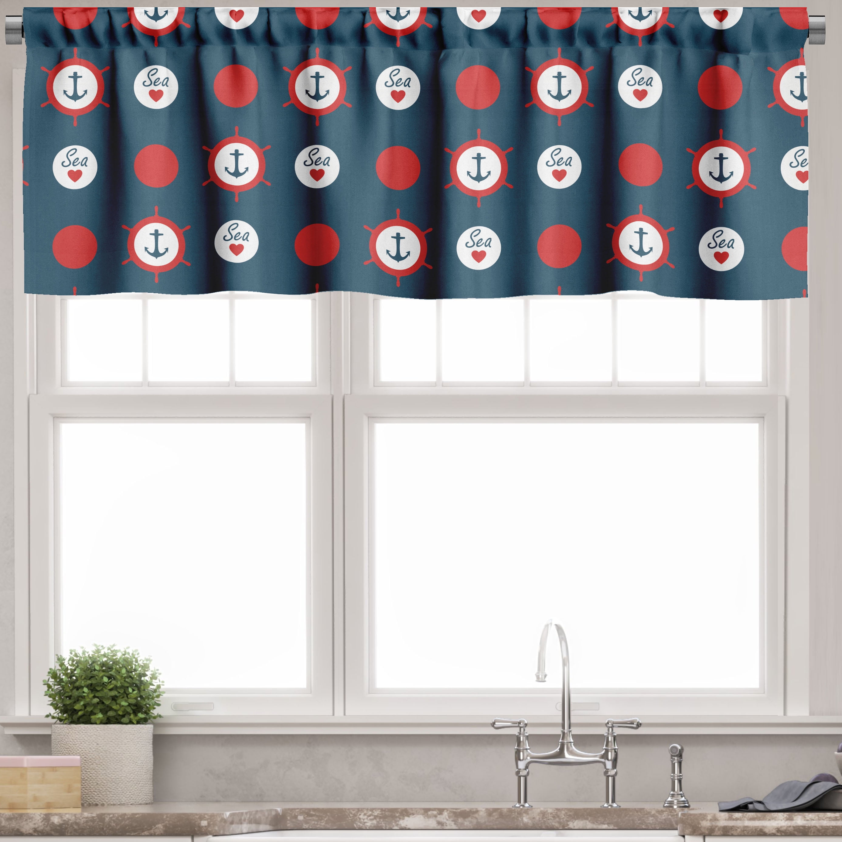 Ambesonne Anchor Window Valance, Marine Ship Helm Design, 54" X 18 ...