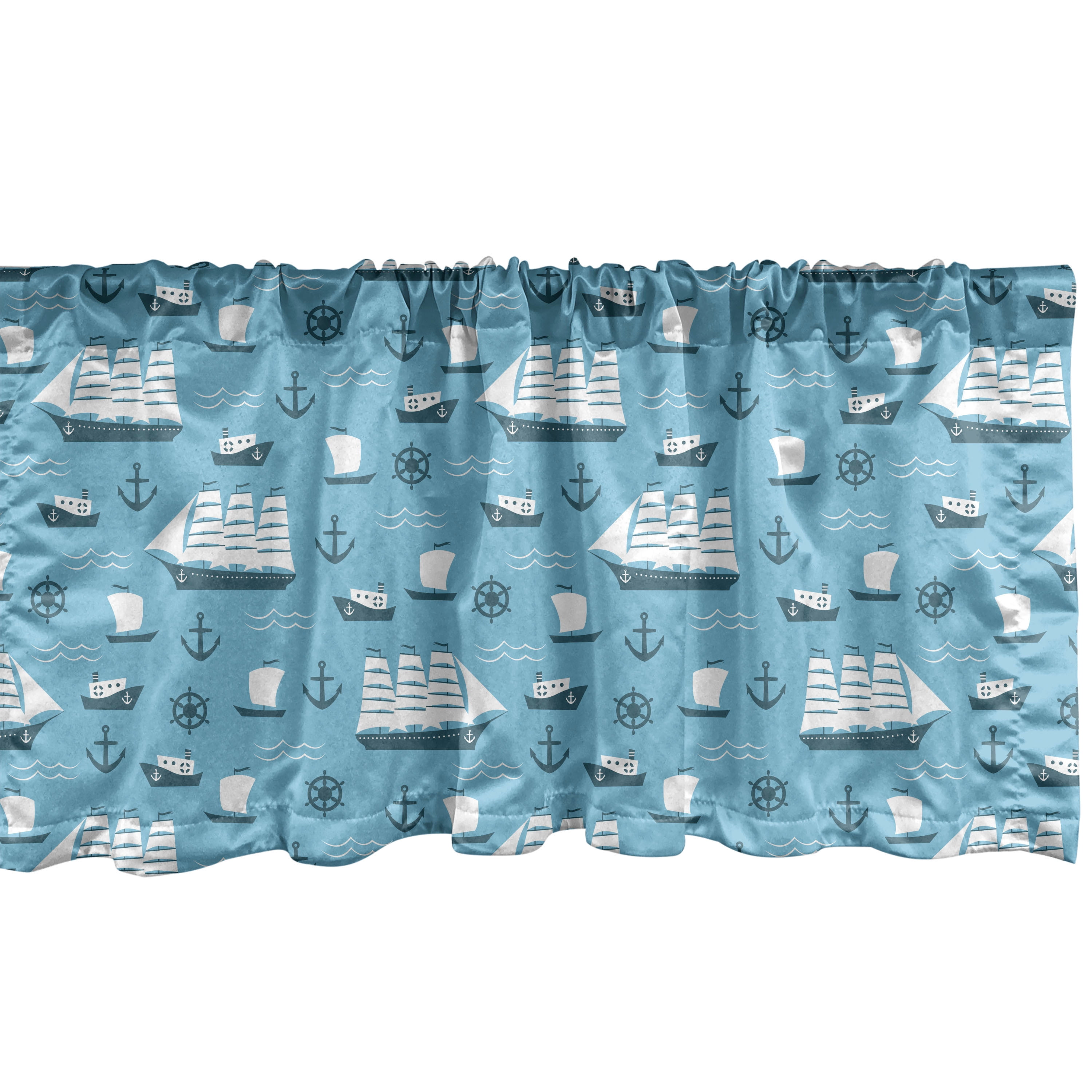 Ambesonne Anchor Window Valance, Ships Boats and Helms, 54" X 18", Blue ...