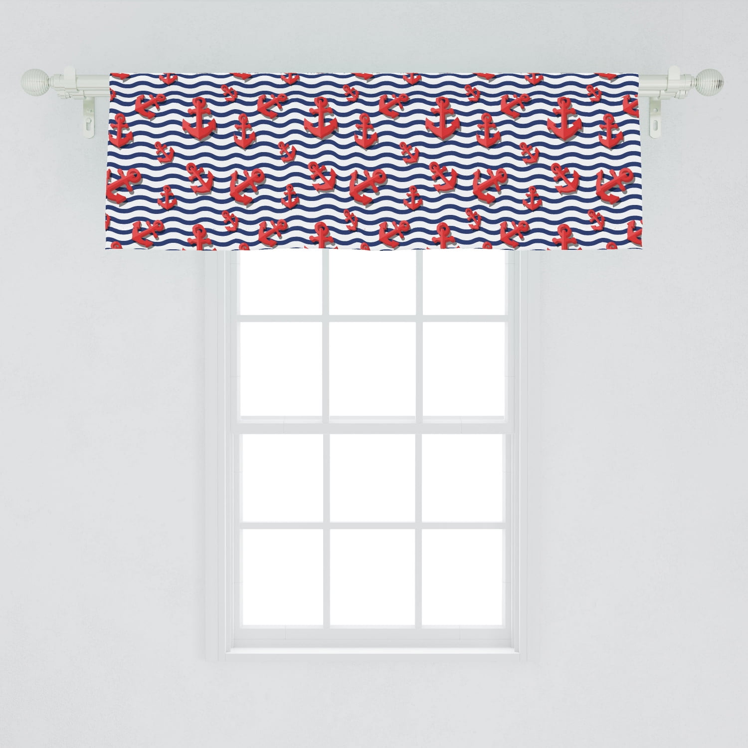 Ambesonne Anchor Window Valance, Wavy Stripes with 3D Style Marine ...