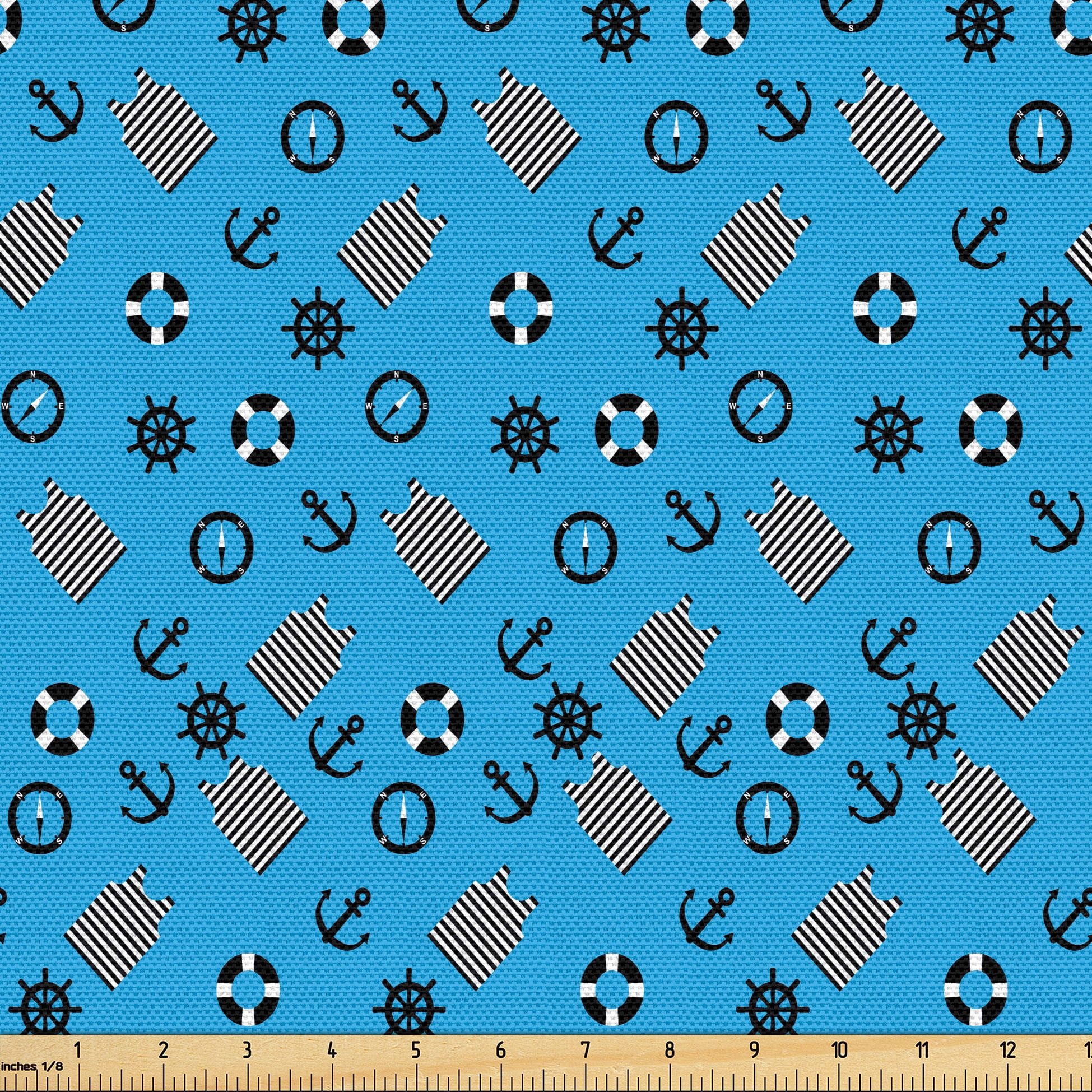 Ambesonne Anchors Fabric by the Yard Upholstery, Nautical Symbols ...
