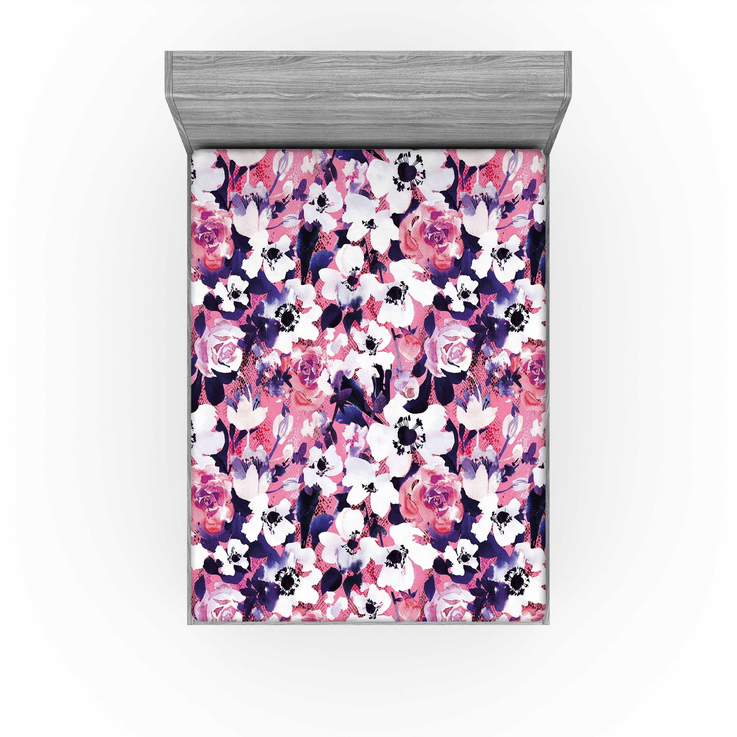 Ambesonne Anemone Flowers Fitted Sheet, Romance Vibe Floral, Queen Size, Pastel Pink Off White ...