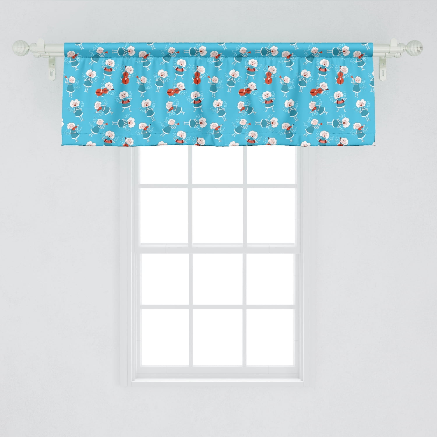 Ambesonne Angel Window Valance, Music Angels Playing Violin Flute Kazoo ...