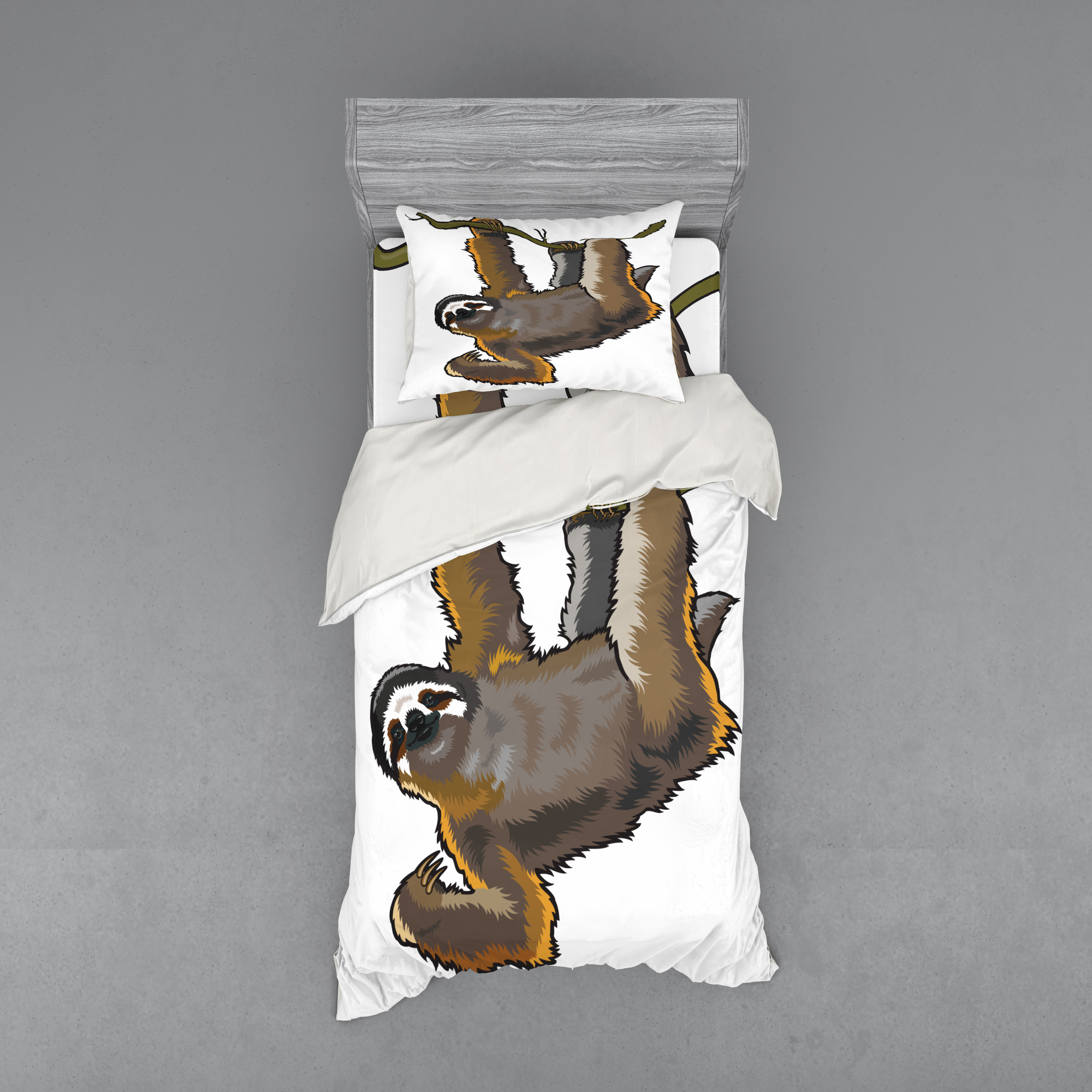 Ambesonne Animal Bedding Set 3 Pcs, Lazy Sloth Bear Cartoon, Twin, Grey ...