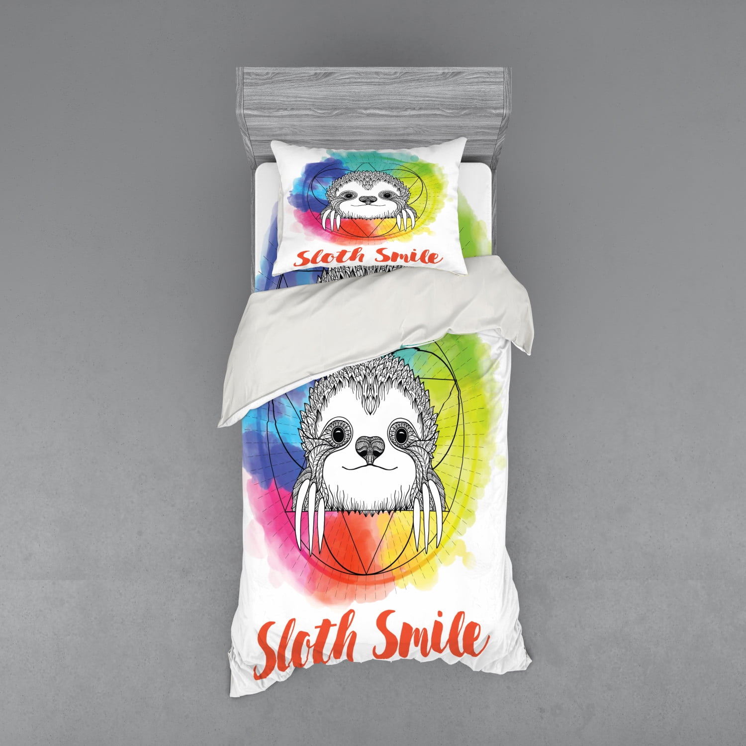 Ambesonne Animal Bedding Set 3 Pcs, Rainbow Sloth Sketch, Twin XL ...