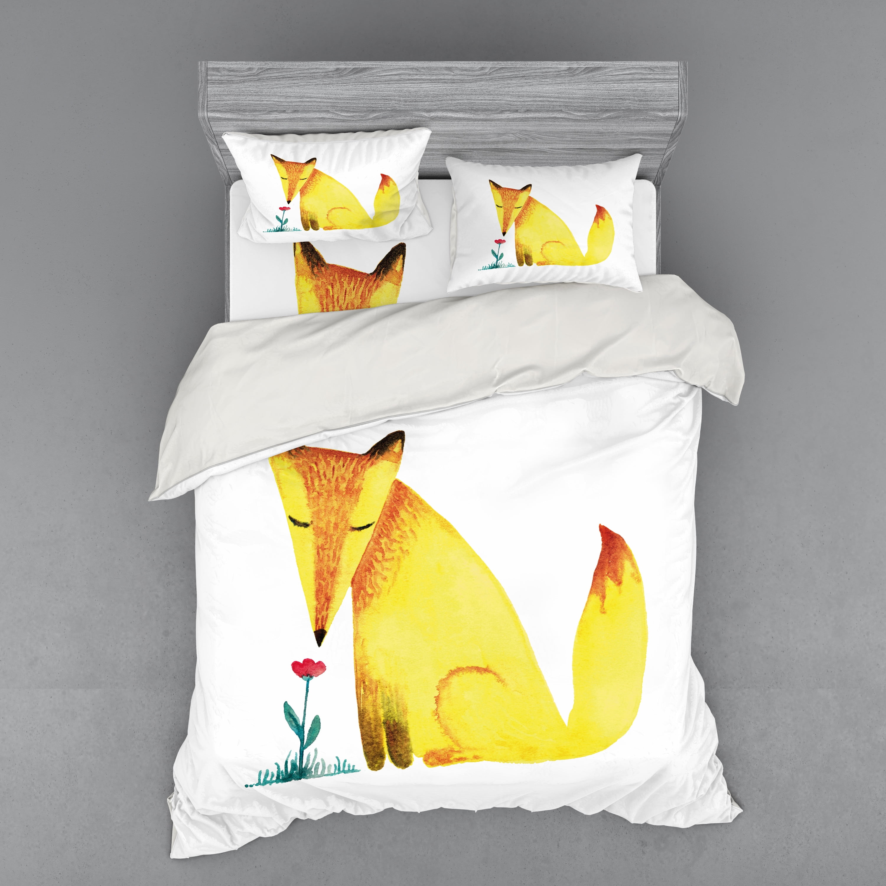 Ambesonne Animal Bedding Set 4 Pcs, Cartoon Little Fox Art, Queen ...