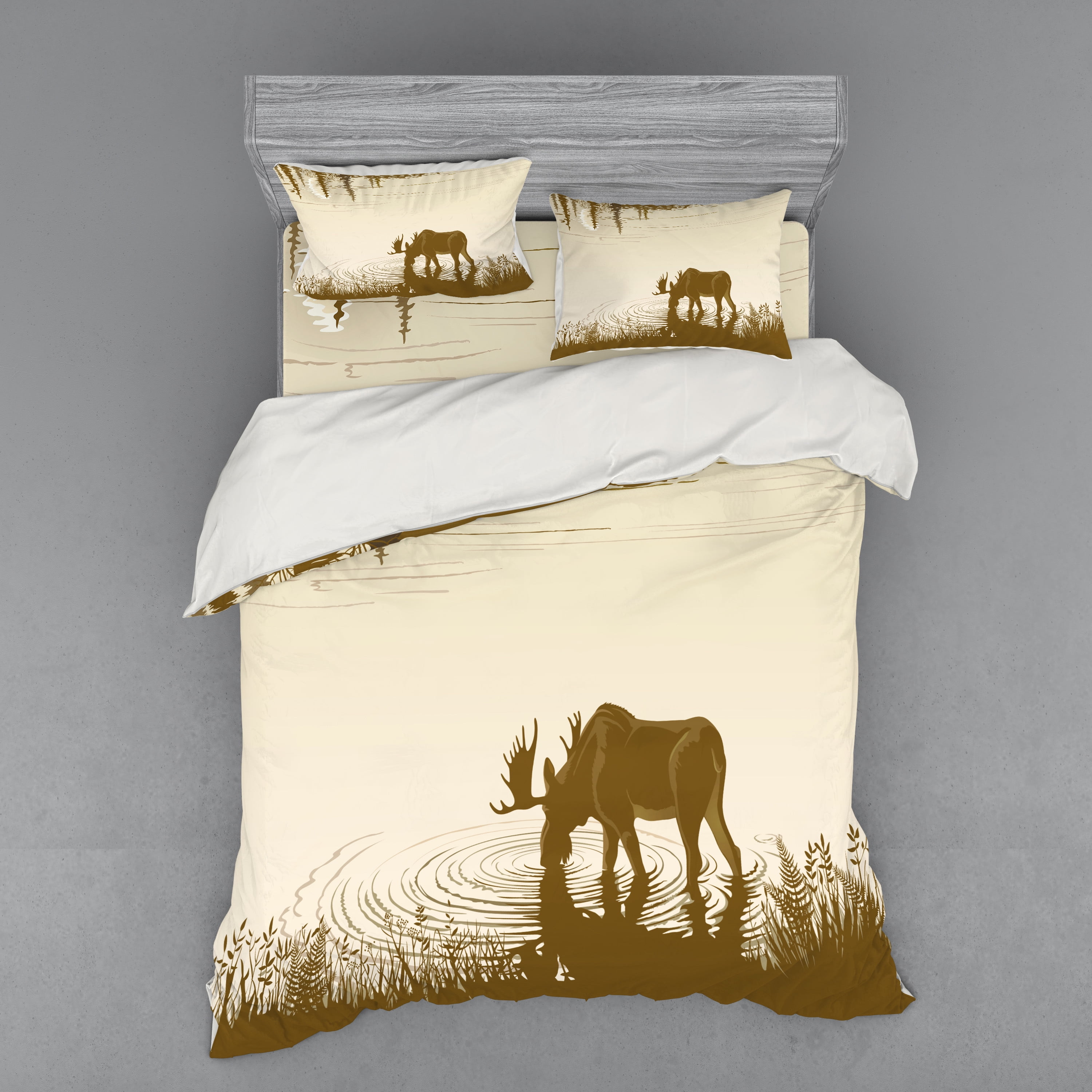 Ambesonne Animal Bedding Set 4 Pcs, Lake River Forest Wild, Queen ...