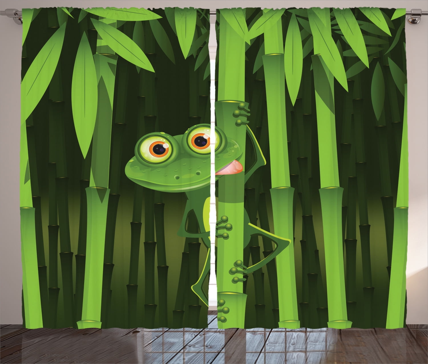 Ambesonne Animal Curtains 2 Panel Set, Jungle Trees Funny Frog Art, 108 ...