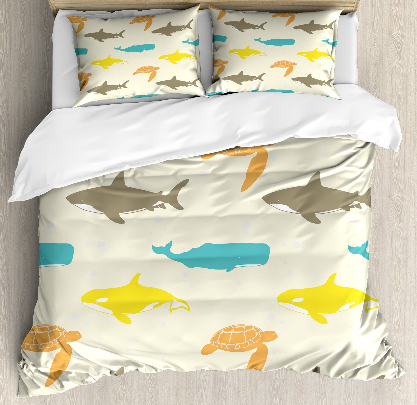 Ambesonne Animal Duvet Cover Sets, Whale Shark and Turtle, 2-King ...