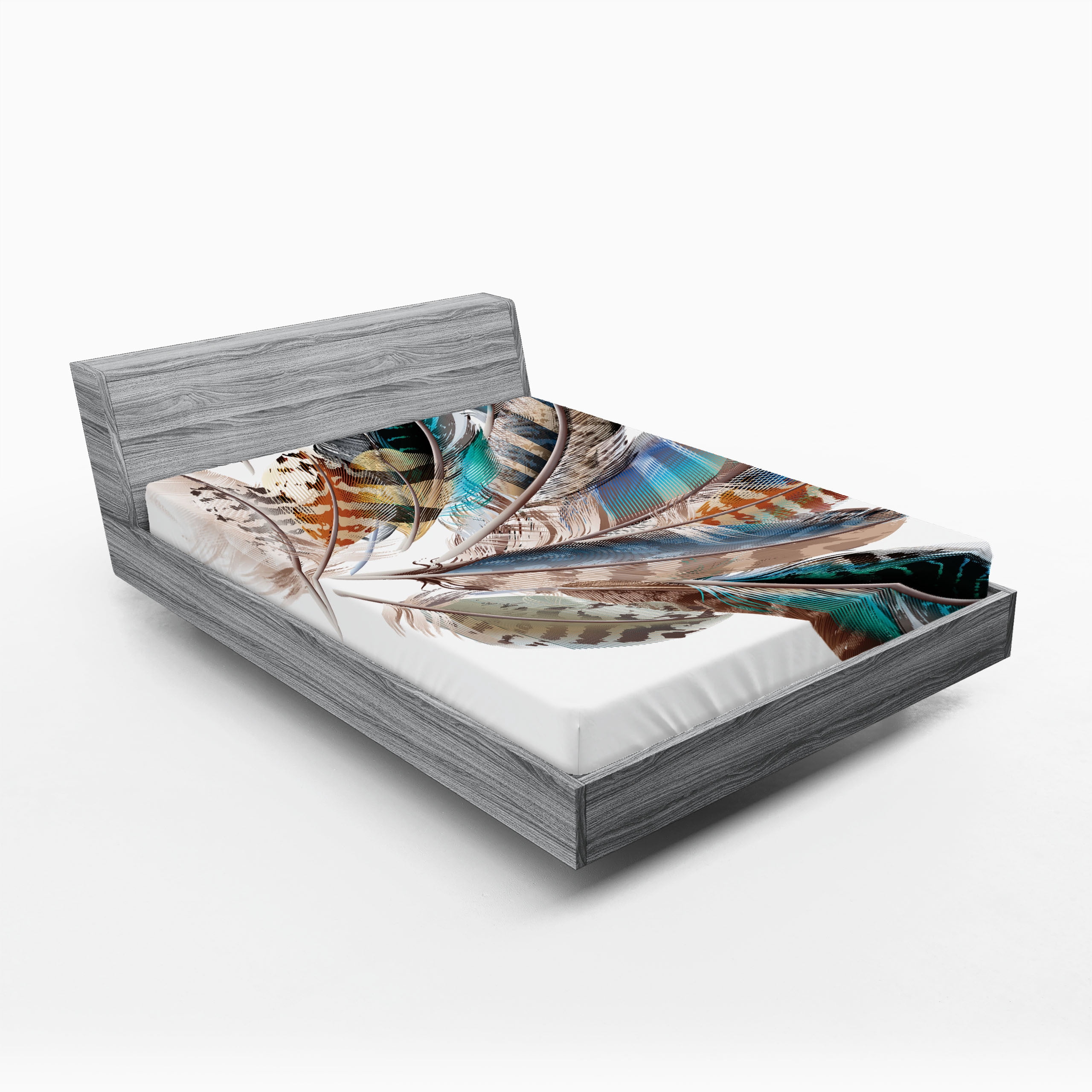 Ambesonne Animal Fitted Sheet, Contour Feather Fashion, Queen Size ...