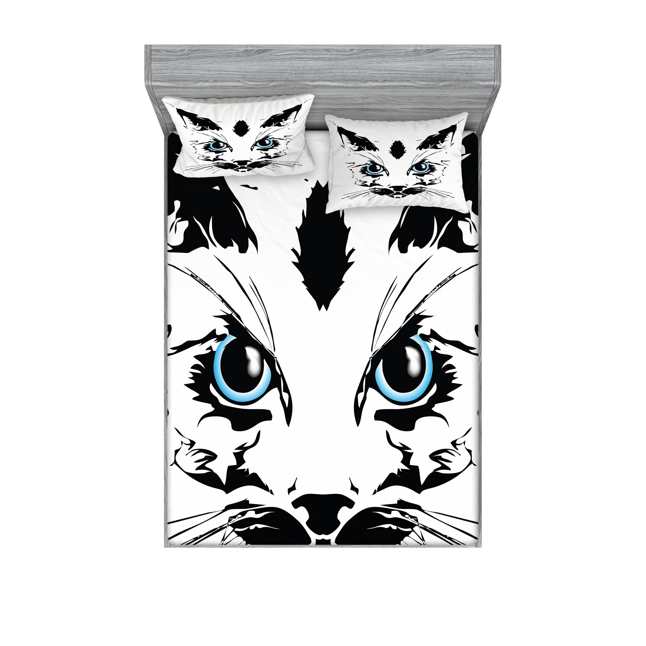 Ambesonne Animal Fitted Sheet & Pillow Sham Set, Big Cat Face Pet ...