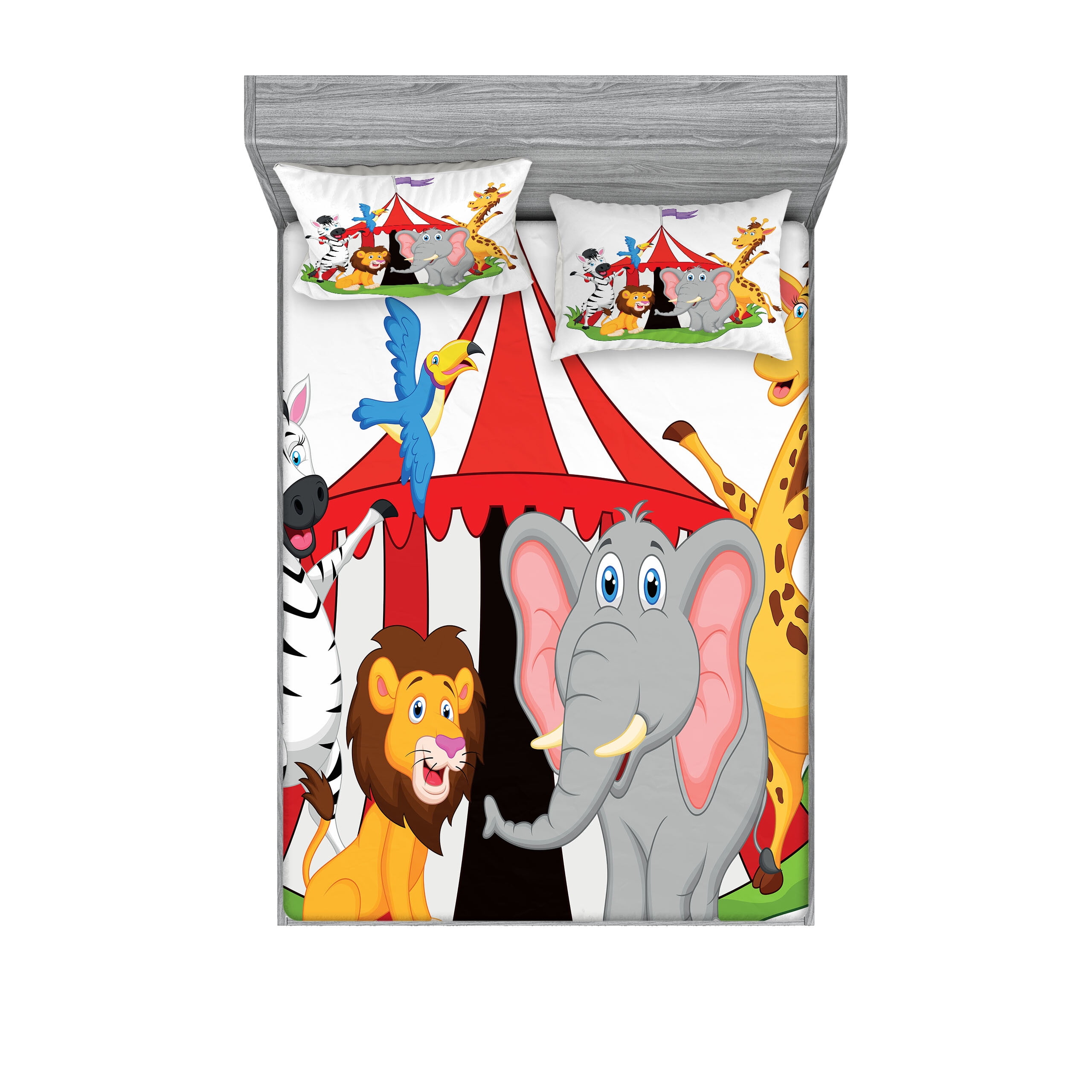 Ambesonne Animal Fitted Sheet & Pillow Sham Set, Circus Tent Giraffe ...