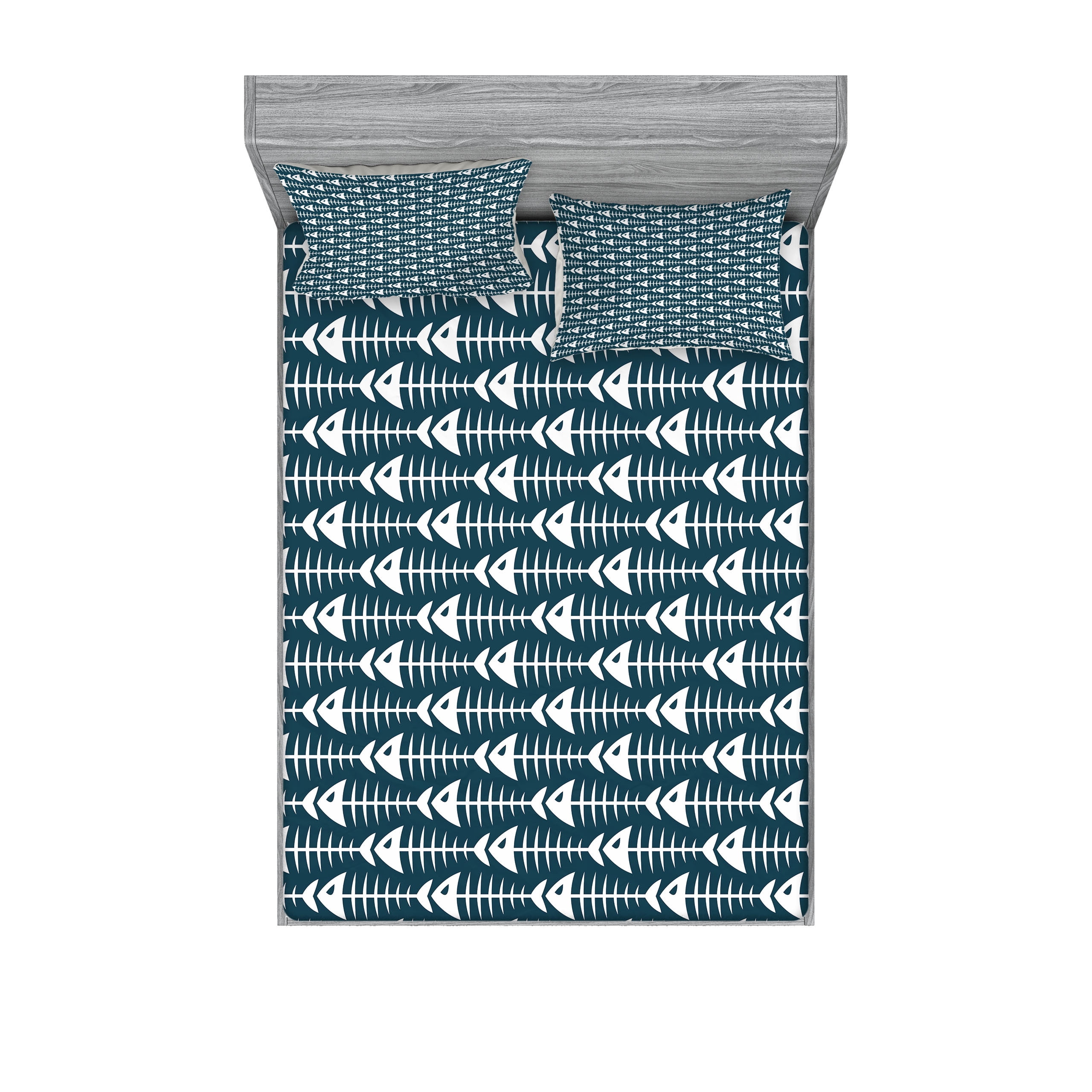 Ambesonne Animal Fitted Sheet & Pillow Sham Set, Fish Bone Skeleton ...