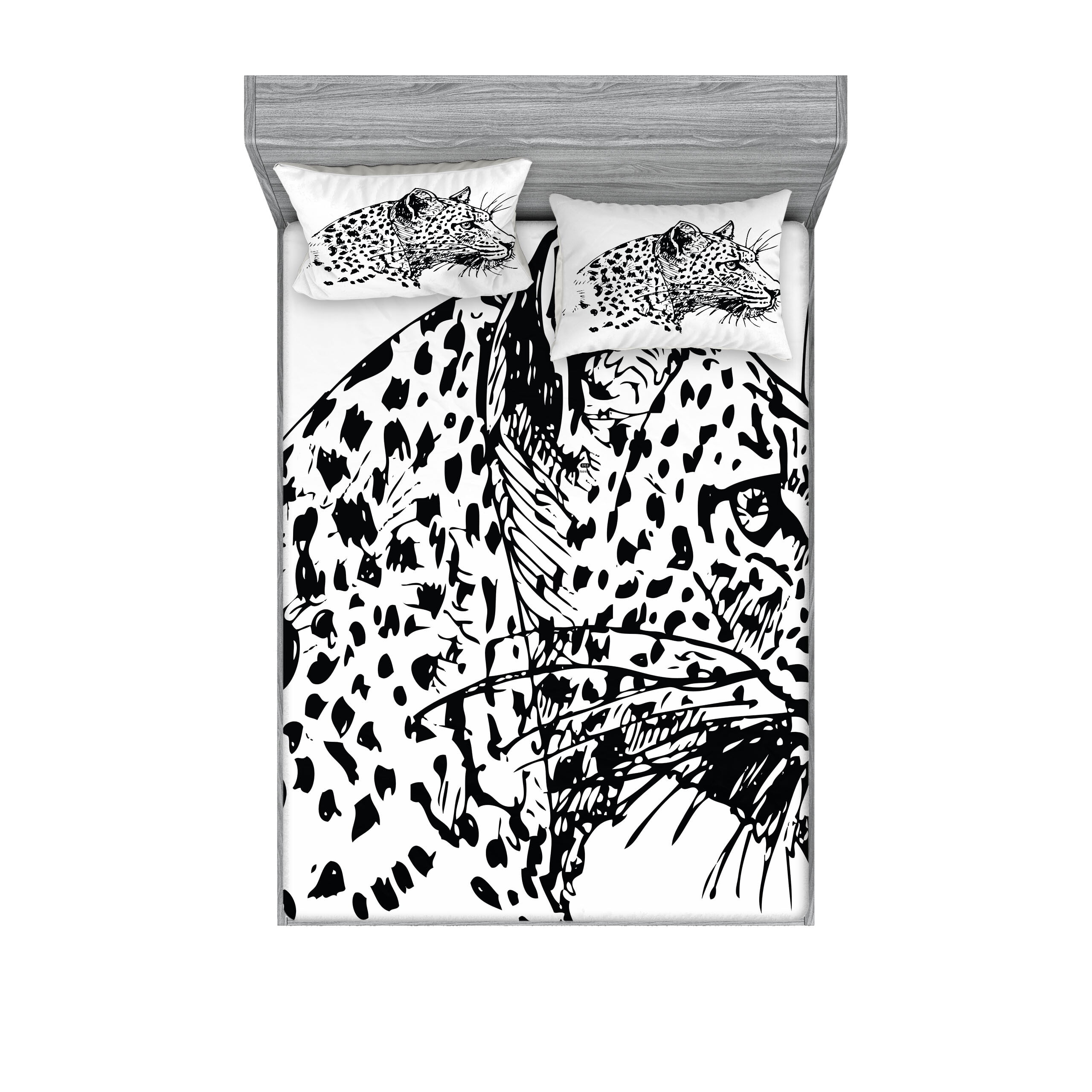 Ambesonne Animal Fitted Sheet & Pillow Sham Set, Jaguar Sketch Wildlife ...