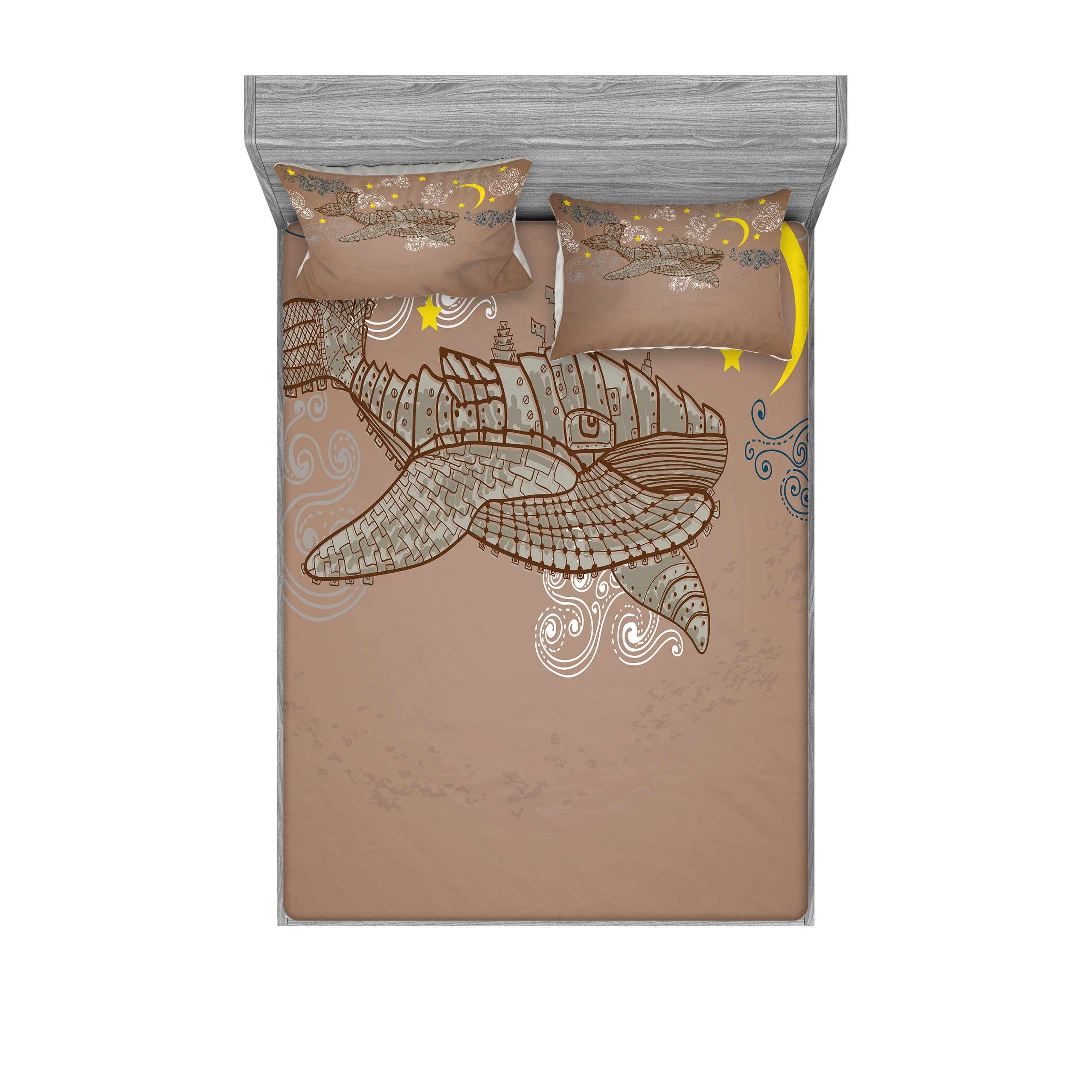 Ambesonne Animal Fitted Sheet & Pillow Sham Set, Steampuck Whale on Air ...