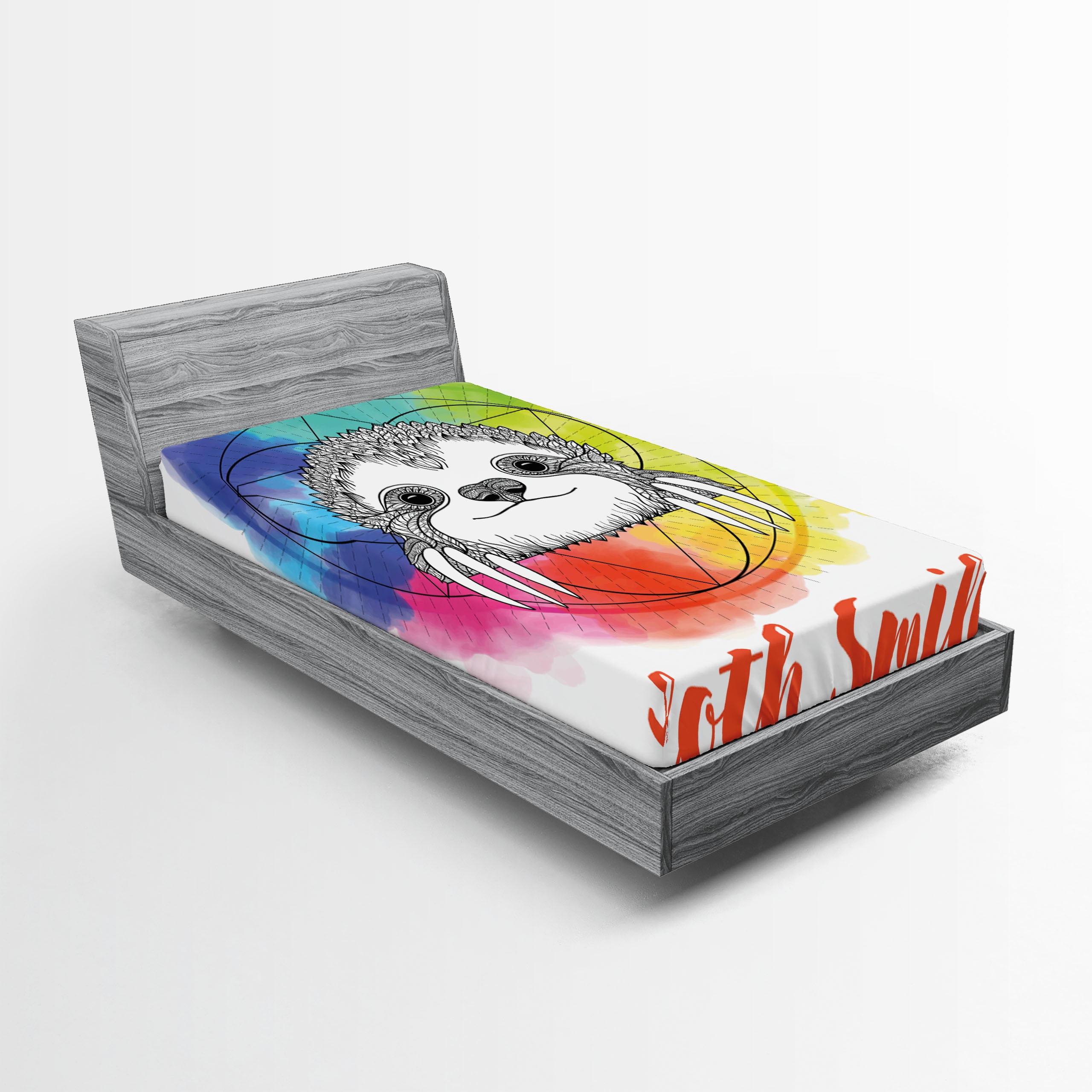 Ambesonne Animal Fitted Sheet, Rainbow Sloth Sketch, Twin Size ...