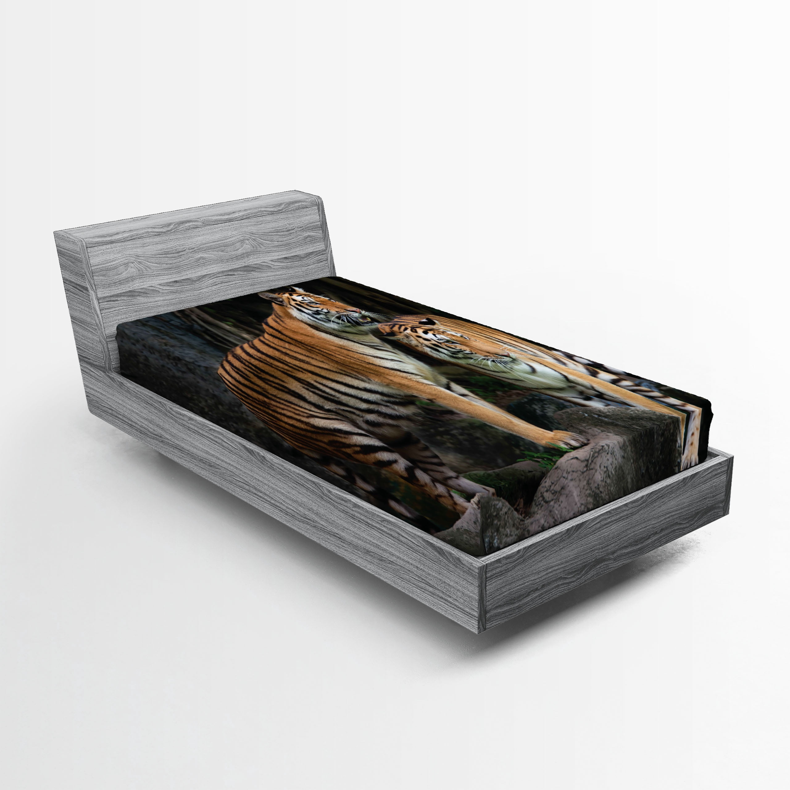 Ambesonne Animal Fitted Sheet, Tiger Couple in Jungle, Twin XL Size ...