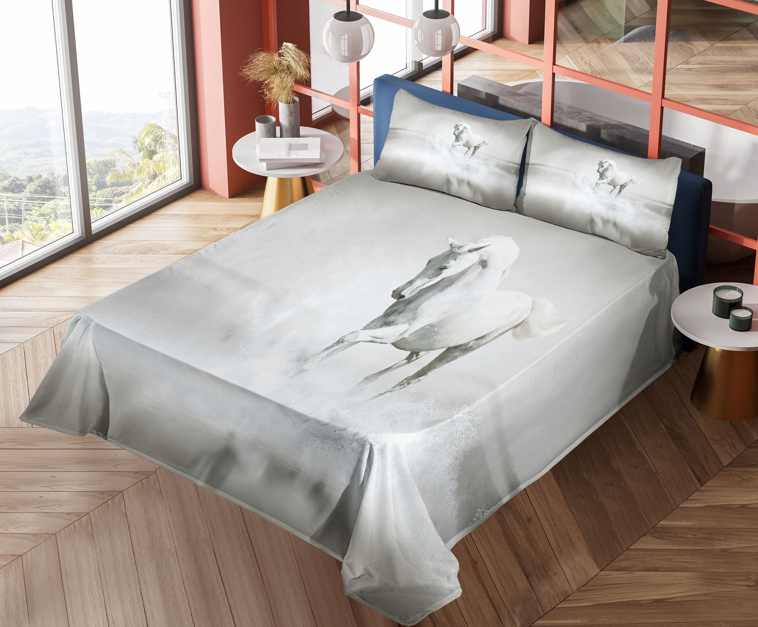 Ambesonne Animal Fitted & Top Sheet Set with Shams, Wild, Black and ...