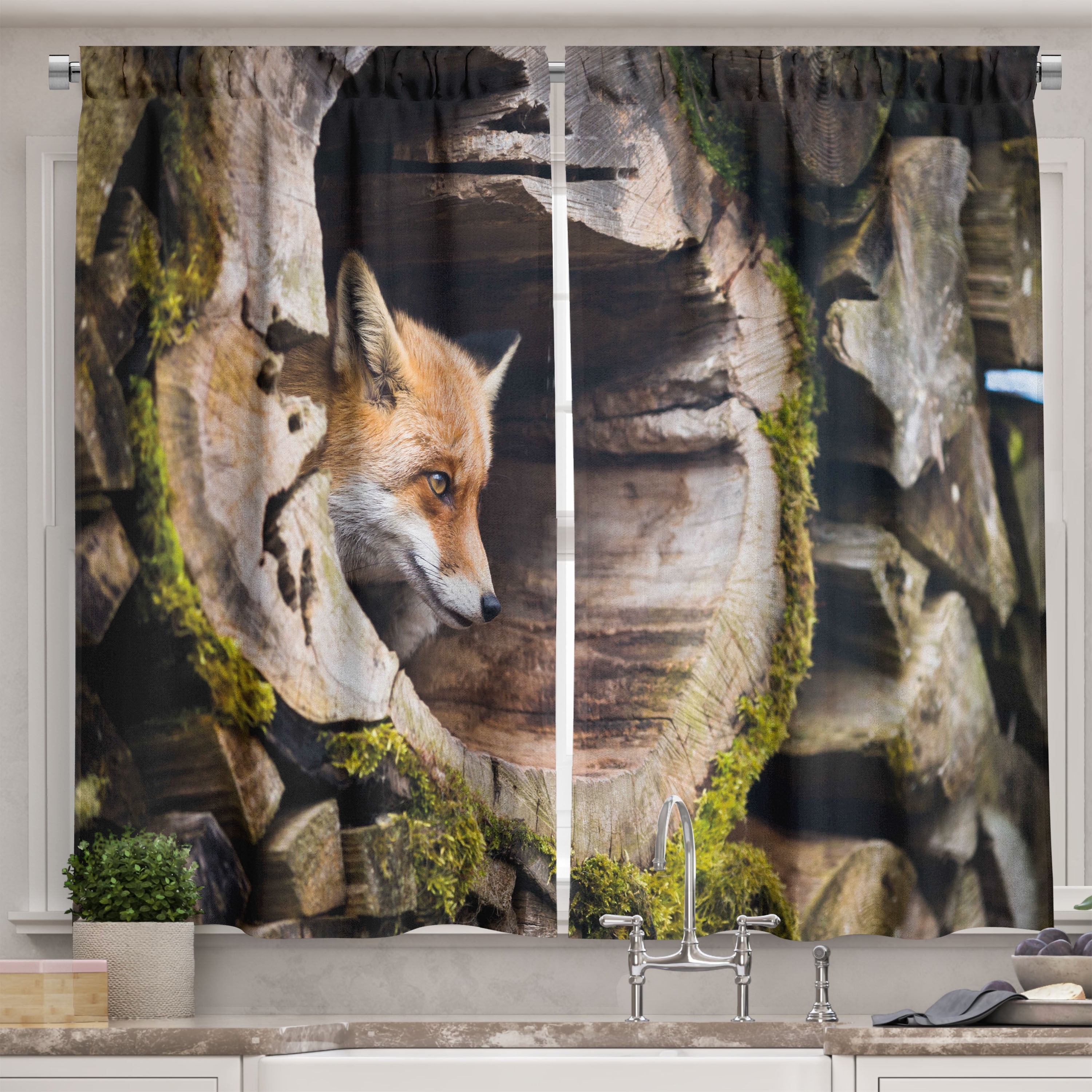 Ambesonne Animal Kitchen Curtains, Exotic Furry Creature, 55"x39", Tan ...