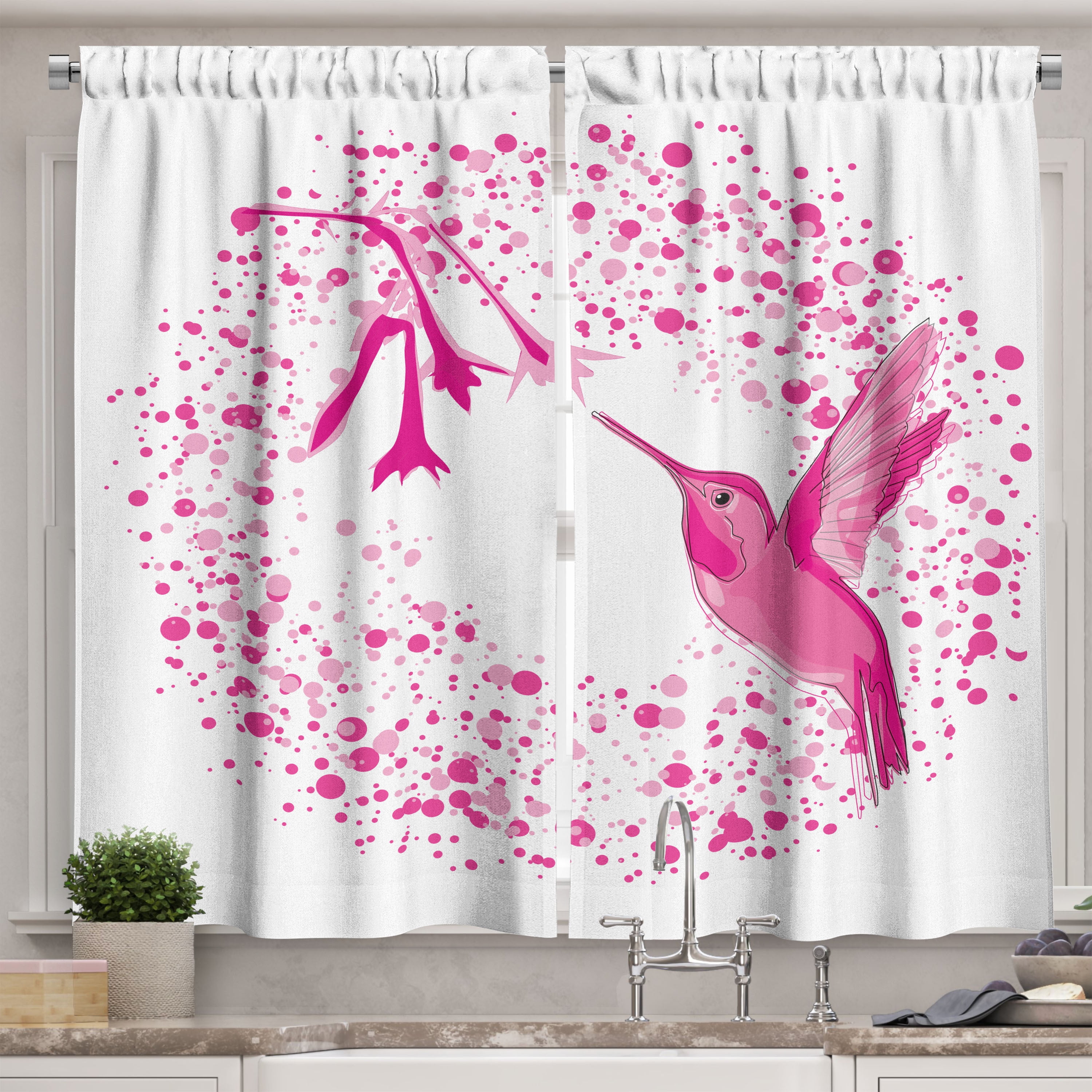 Ambesonne Animal Kitchen Curtains, Hummingbird Flower Dots, 55"x45 ...