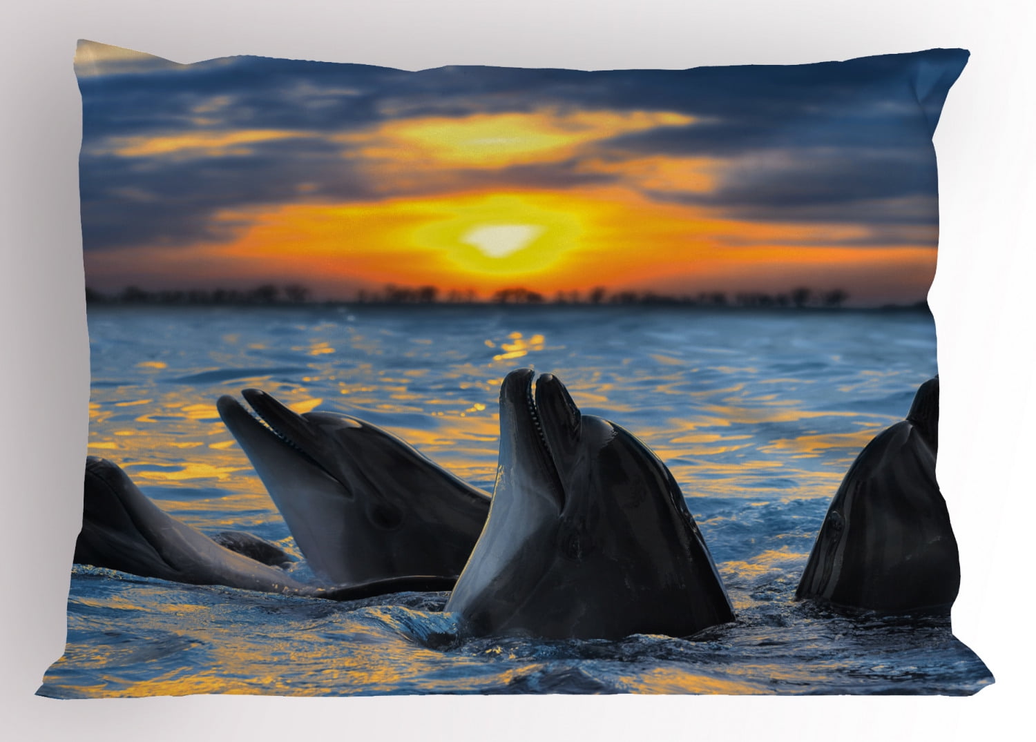 Ambesonne Animal Pillow Sham, Bottle Nosed Dolphins, 26" X 20", Blue ...