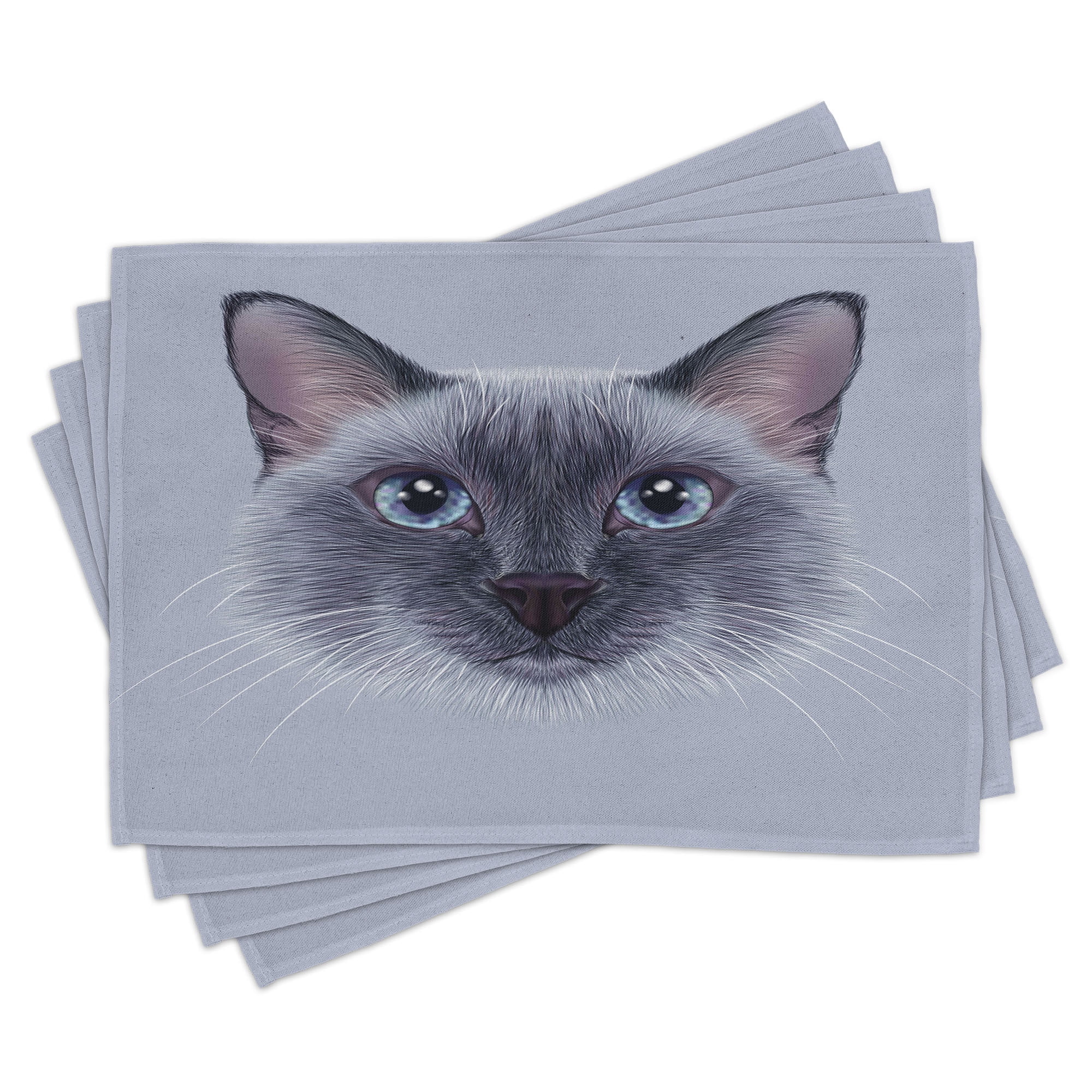 Ambesonne Animal Place Mats Set of 4, Siamese Cat Portrait, Standard ...