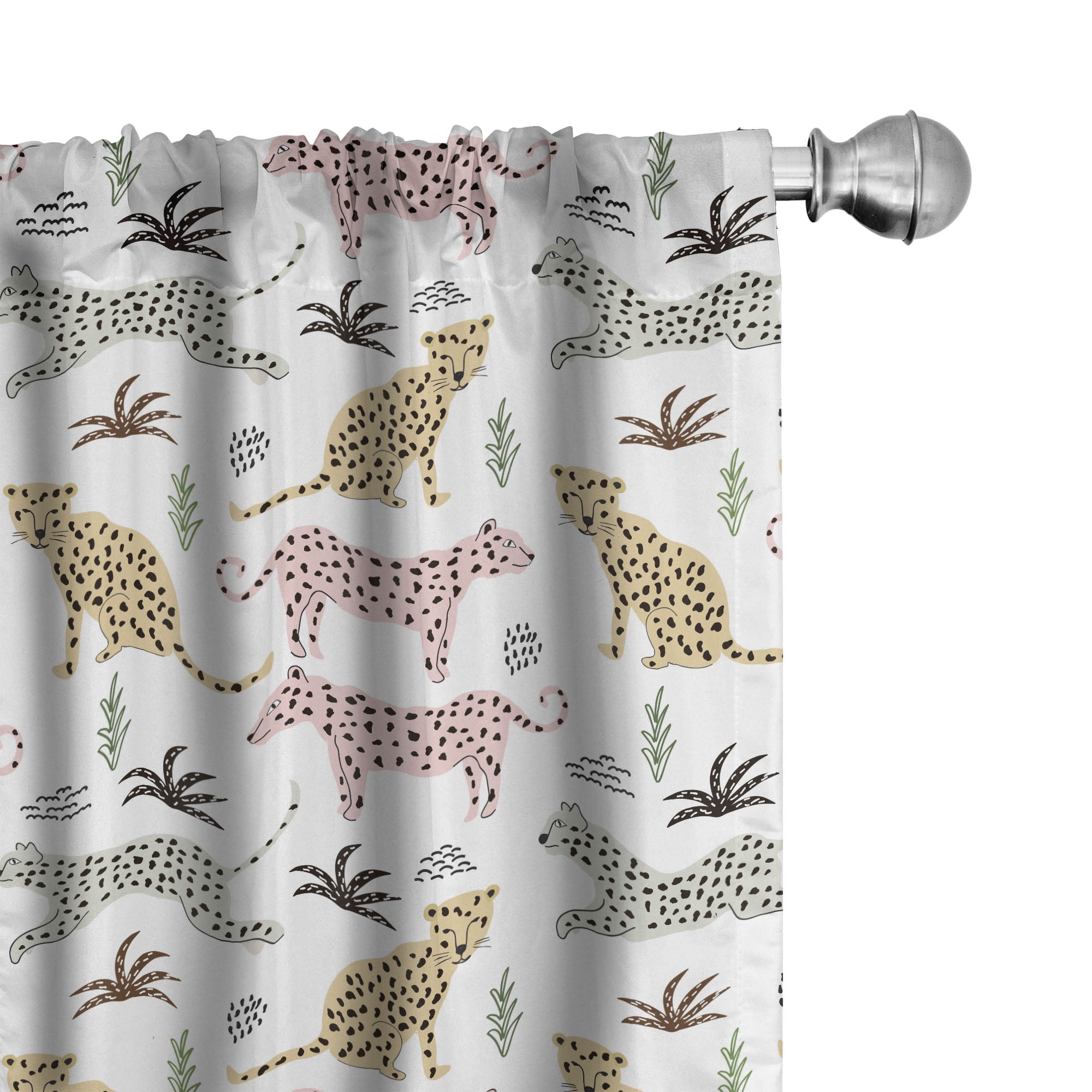 Ambesonne Animal Print Curtains, Leopards, Pair of 28"x84", White ...