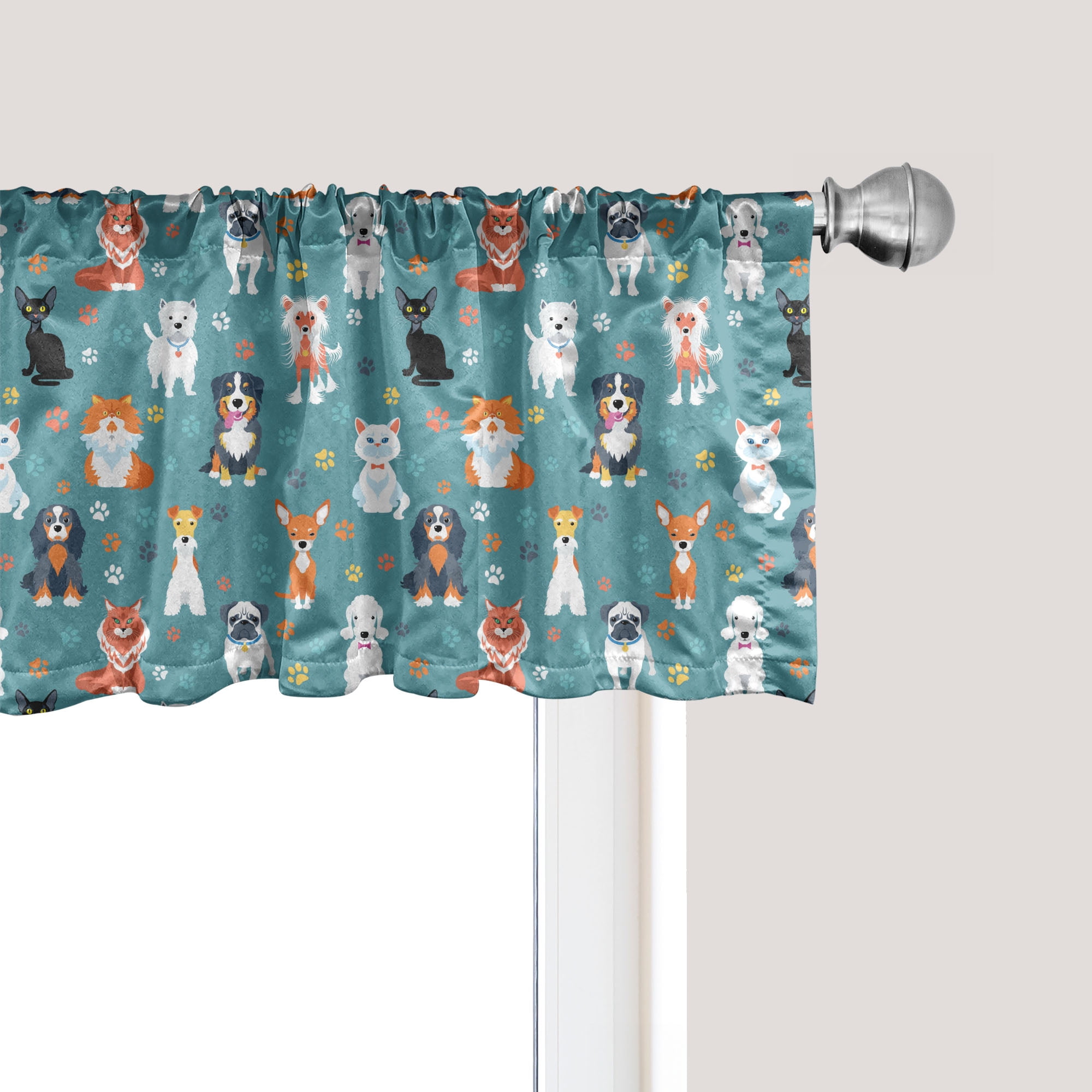 Ambesonne Animal Print Window Valance, Cats and Dogs Species, 54" X 12 ...