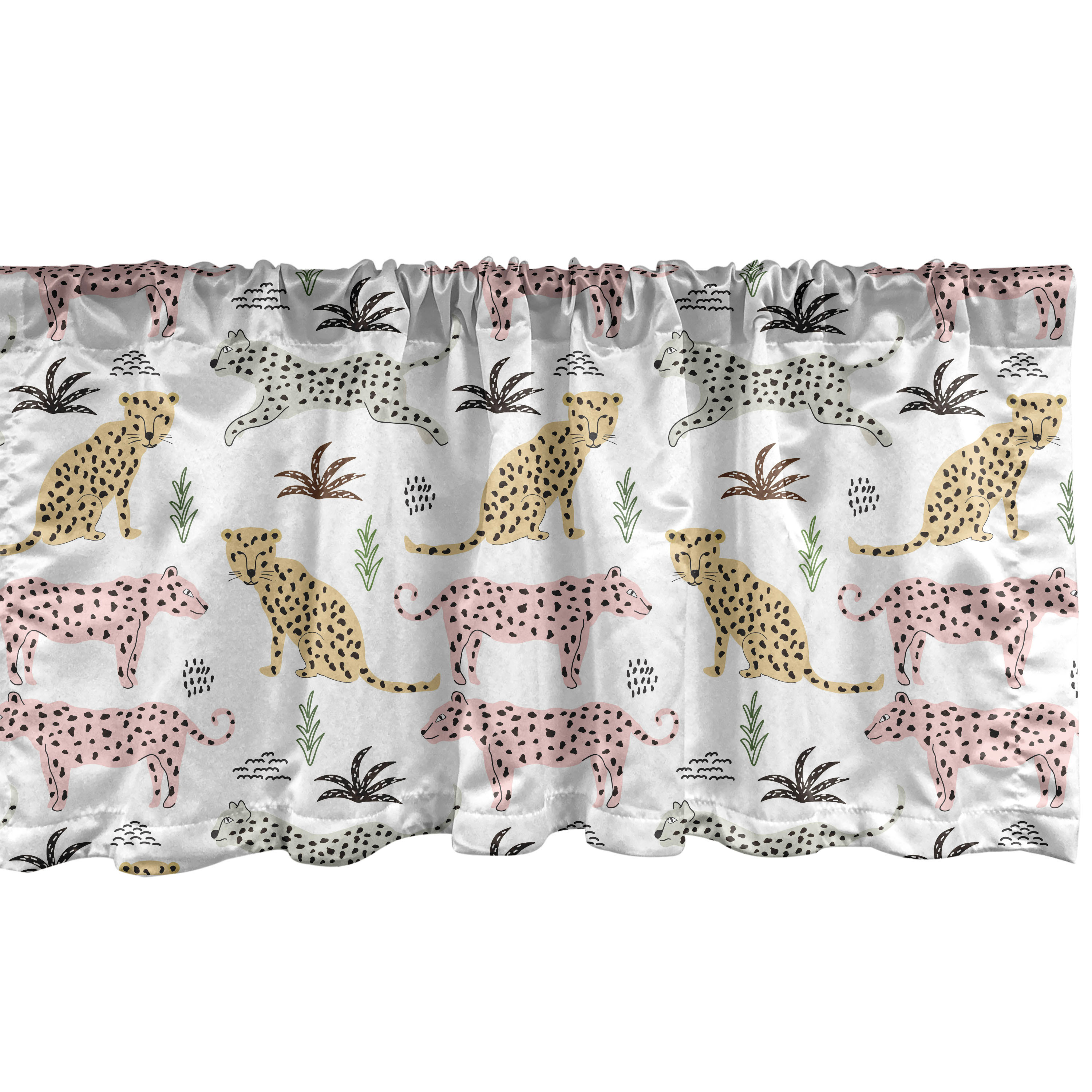 Ambesonne Animal Print Window Valance, Leopards, 54" X 18", White ...