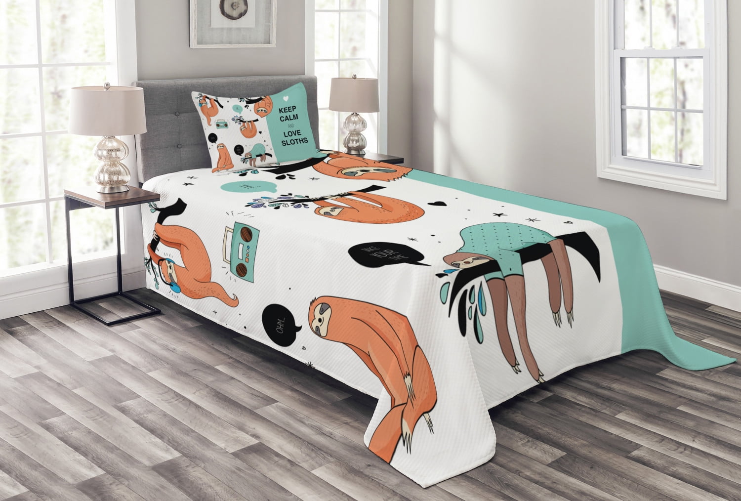 Ambesonne Animal Quilted Bedspread Set 2 Pcs, American Sloth Tribe ...