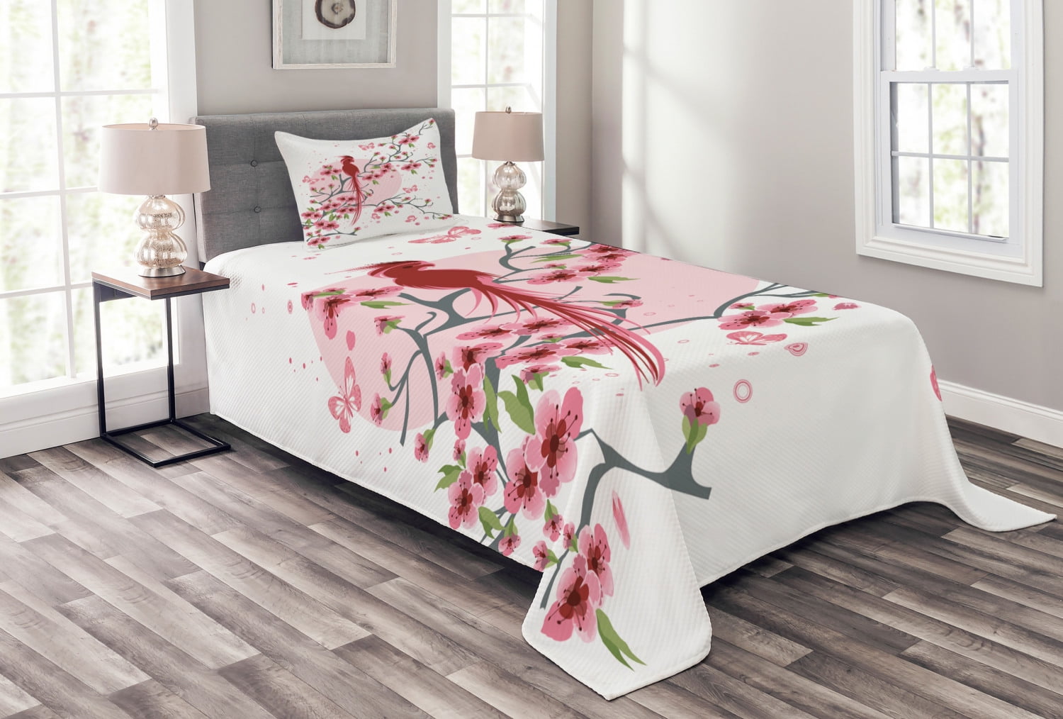Ambesonne Animal Quilted Bedspread Set 2 Pcs, Mythical Phoenix Bird ...