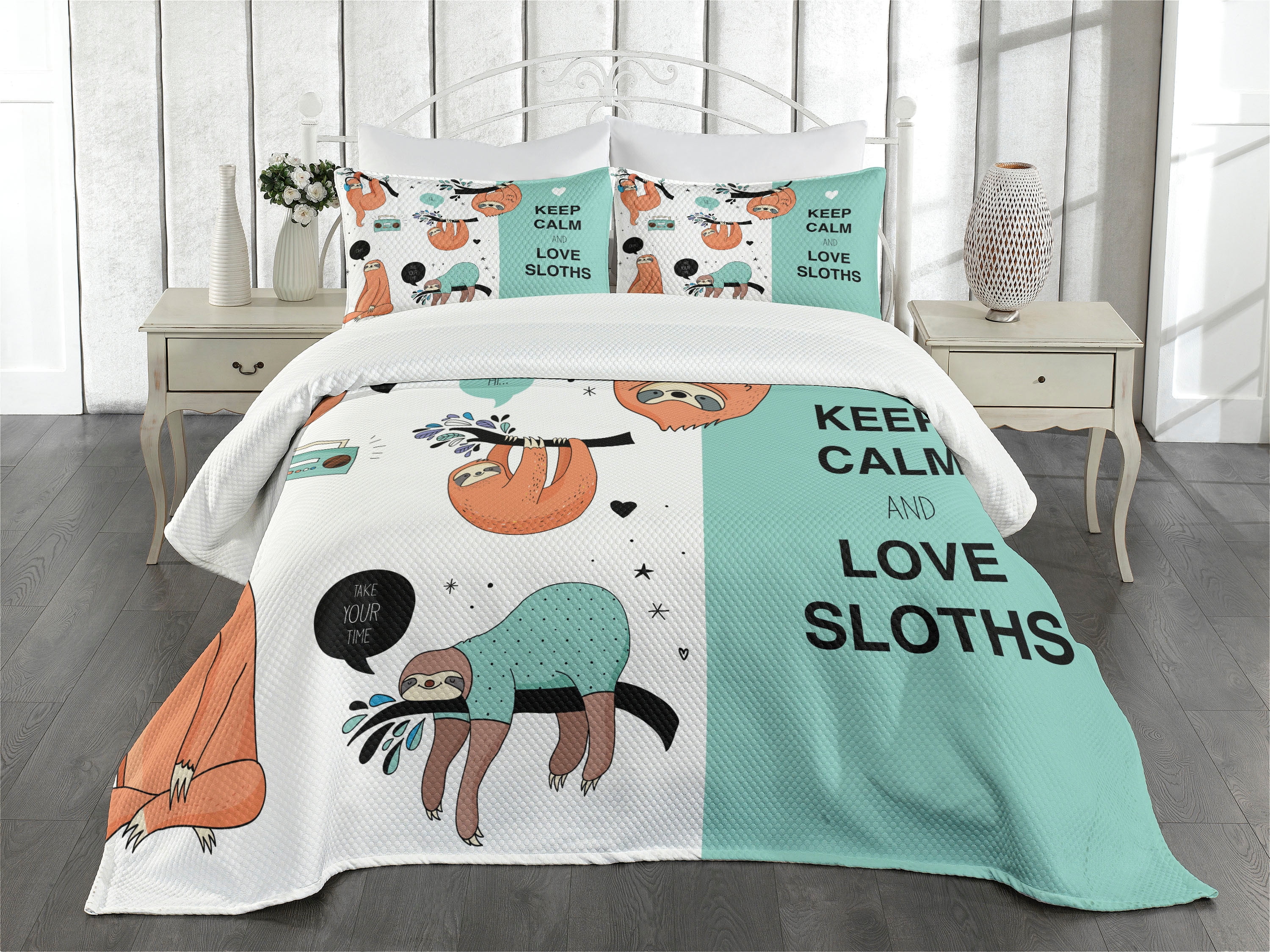 Ambesonne Animal Quilted Bedspread Set 3 Pcs, American Sloth Tribe ...