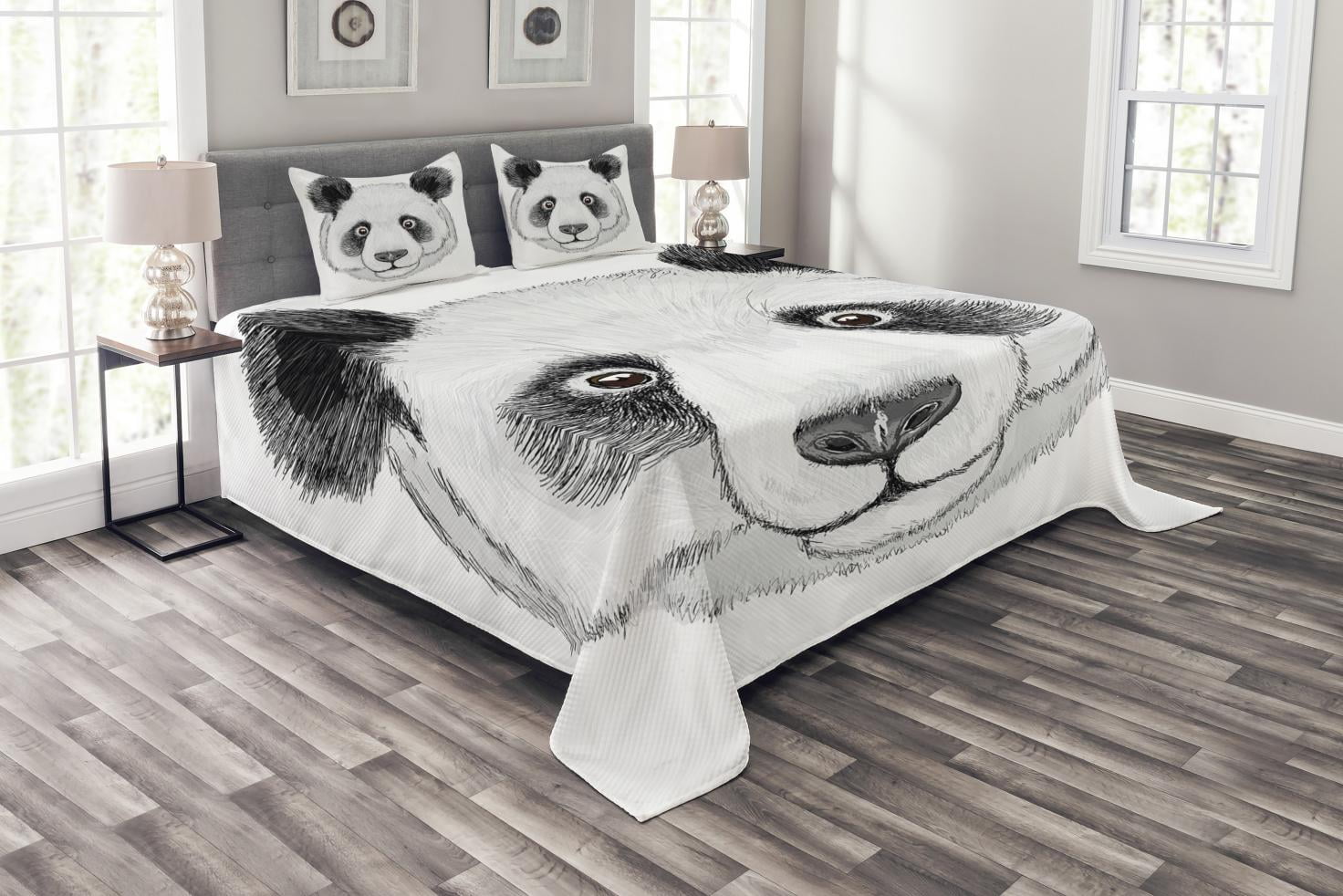 Ambesonne Animal Quilted Bedspread Set 3 Pcs, Hand Drawn Panda, King ...