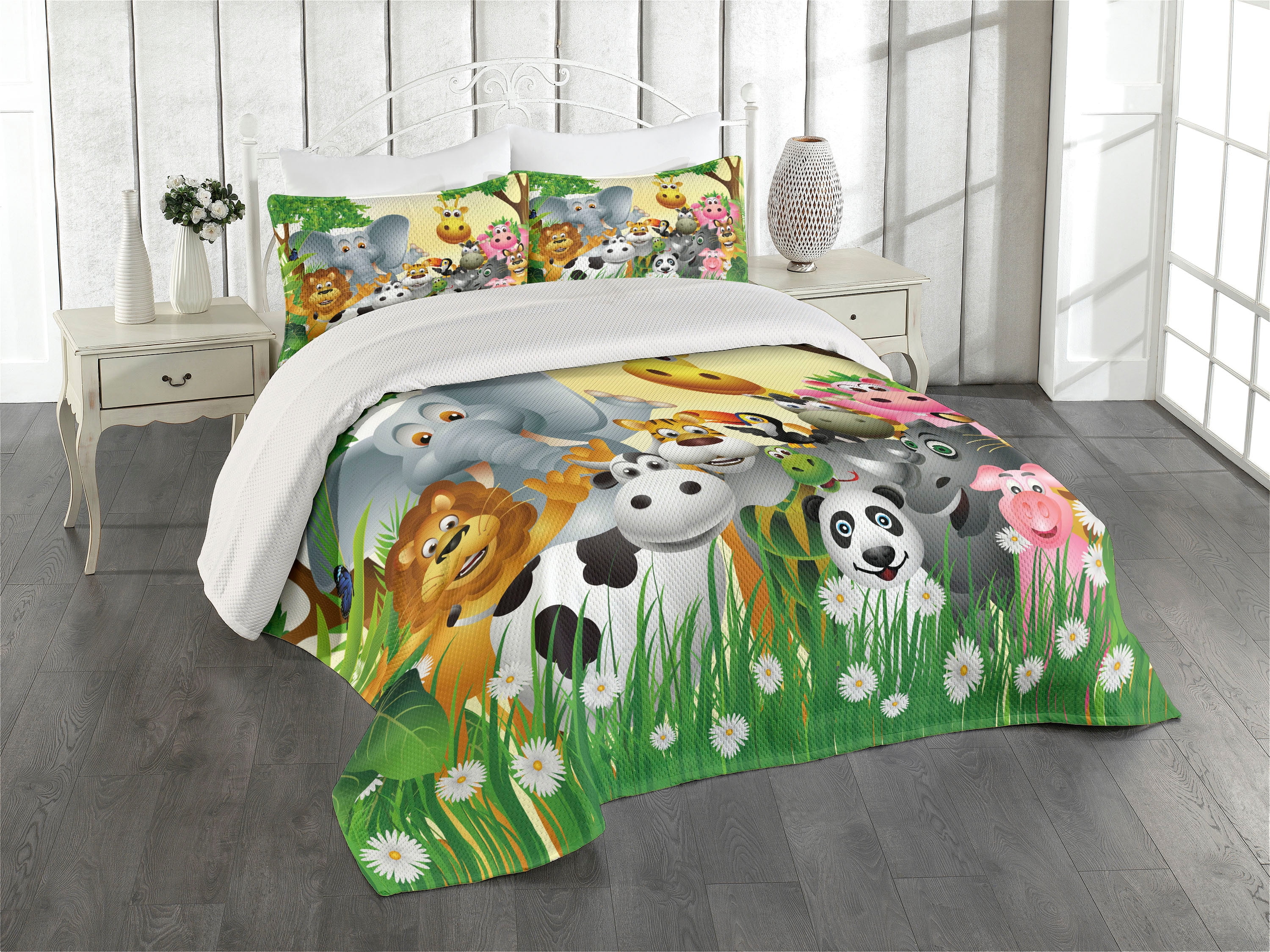 Ambesonne Animal Quilted Coverlet 2 Pcs, Animals Jungle, Twin Size ...