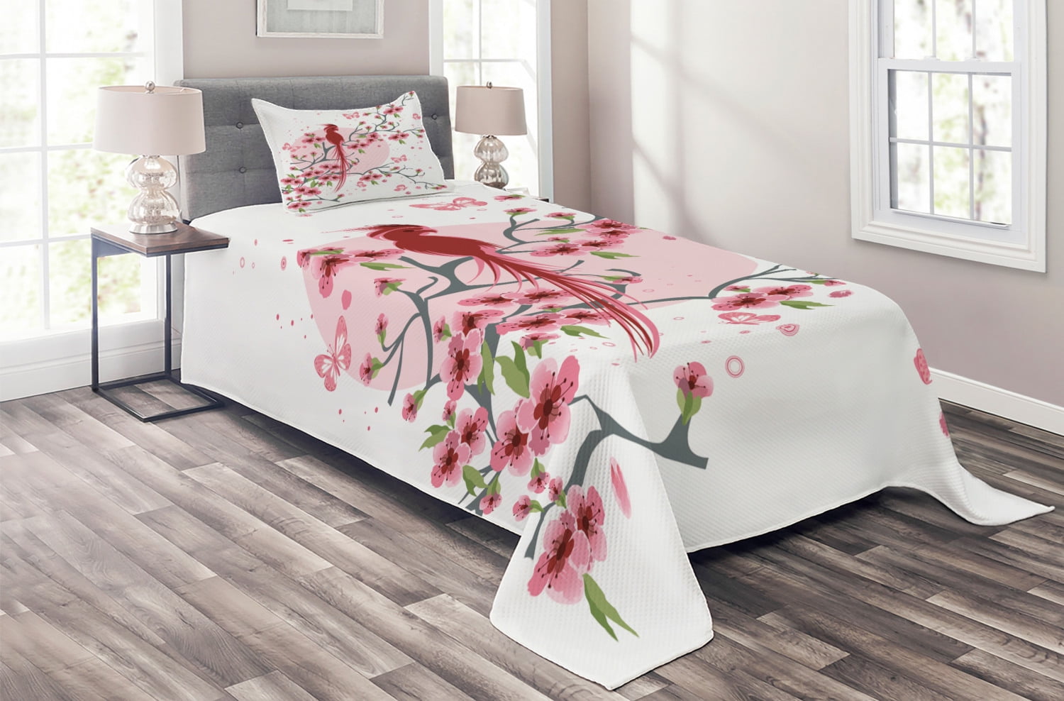 Ambesonne Animal Quilted Coverlet 2 Pcs, Mythical Phoenix Bird, Twin ...