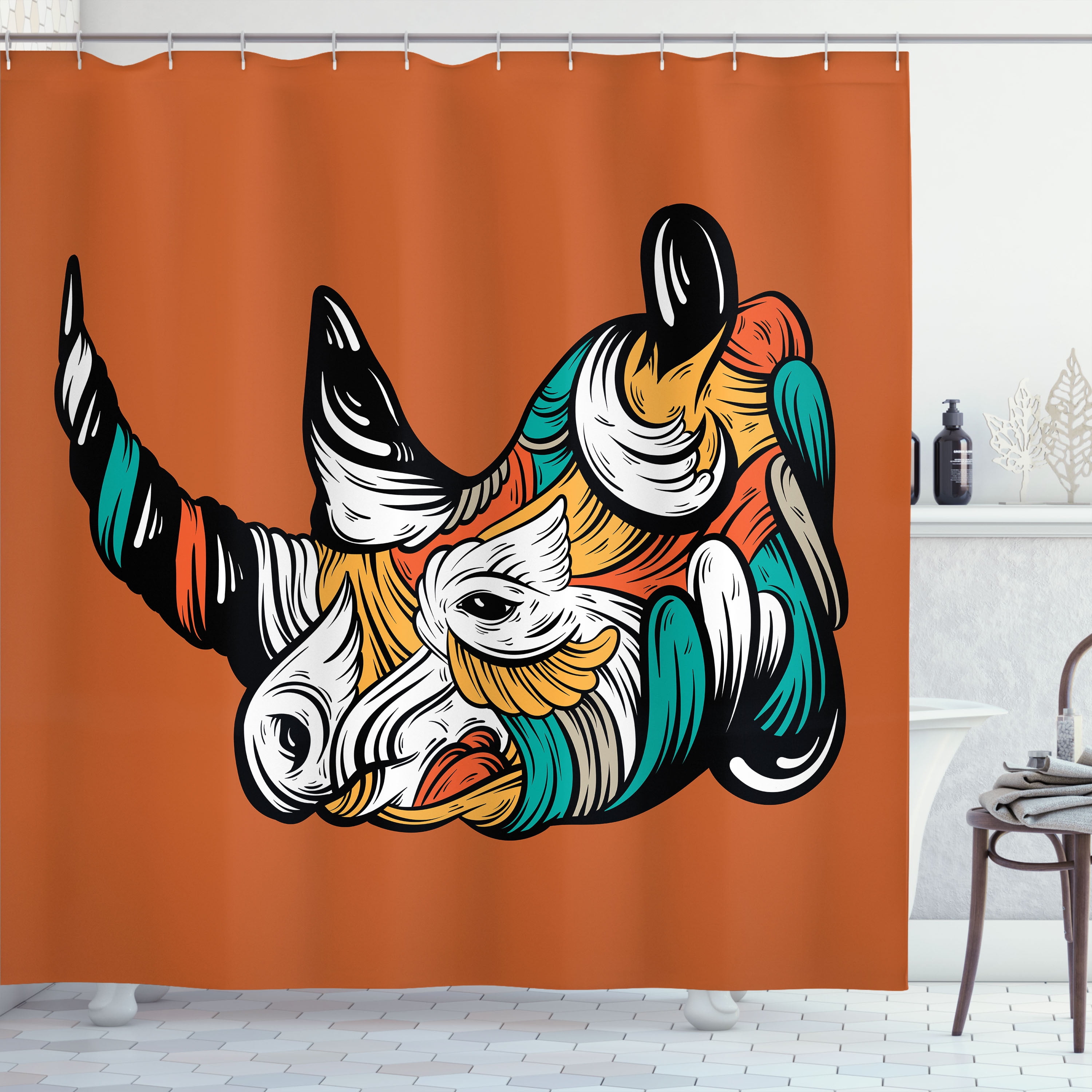 Ambesonne Animal Shower Curtain, Creature Portrait Boho Art, 69"Wx75"L ...