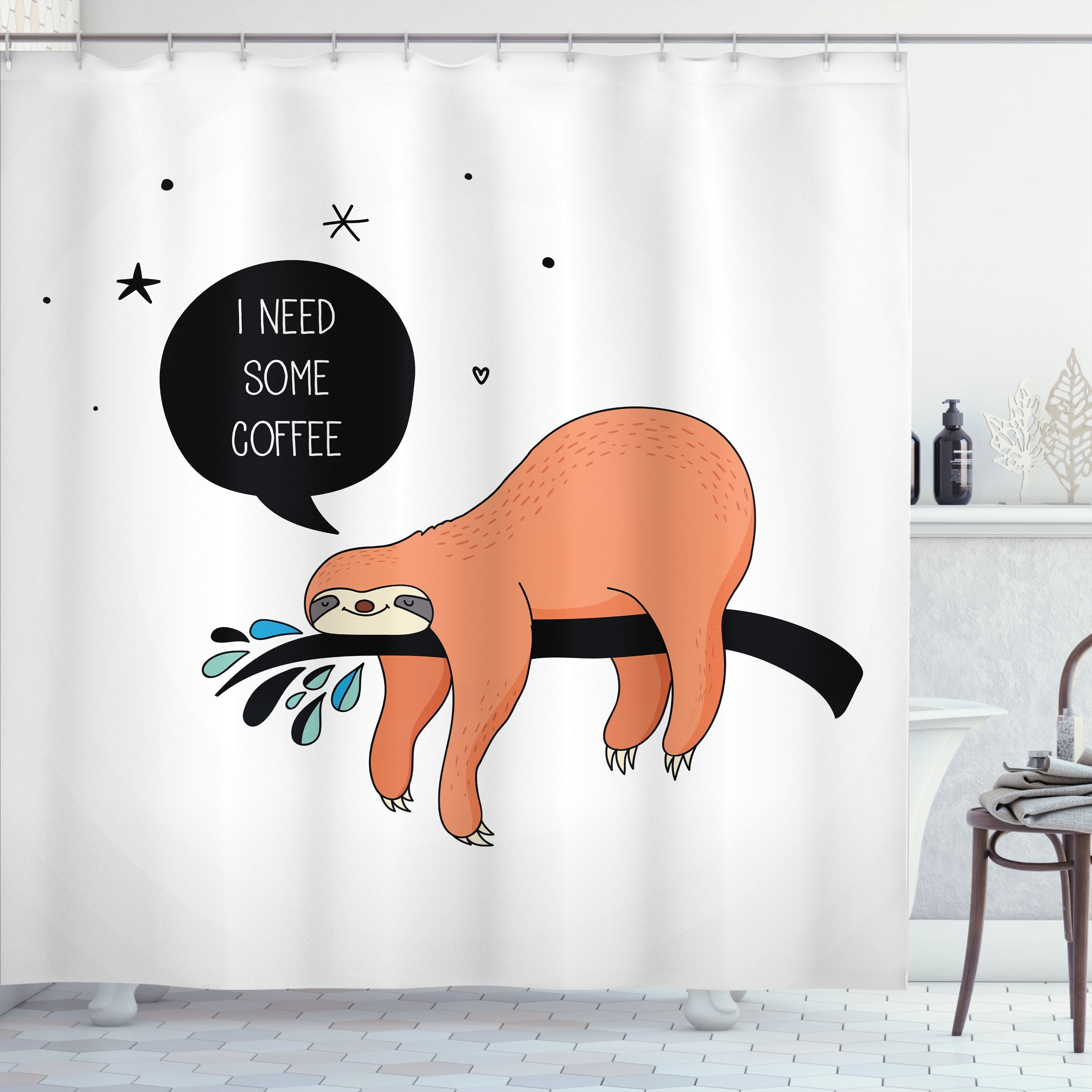 Ambesonne Animal Shower Curtain, Shy Happy Cartoon Sloth, 69"Wx70"L, Multicolor - Walmart.com