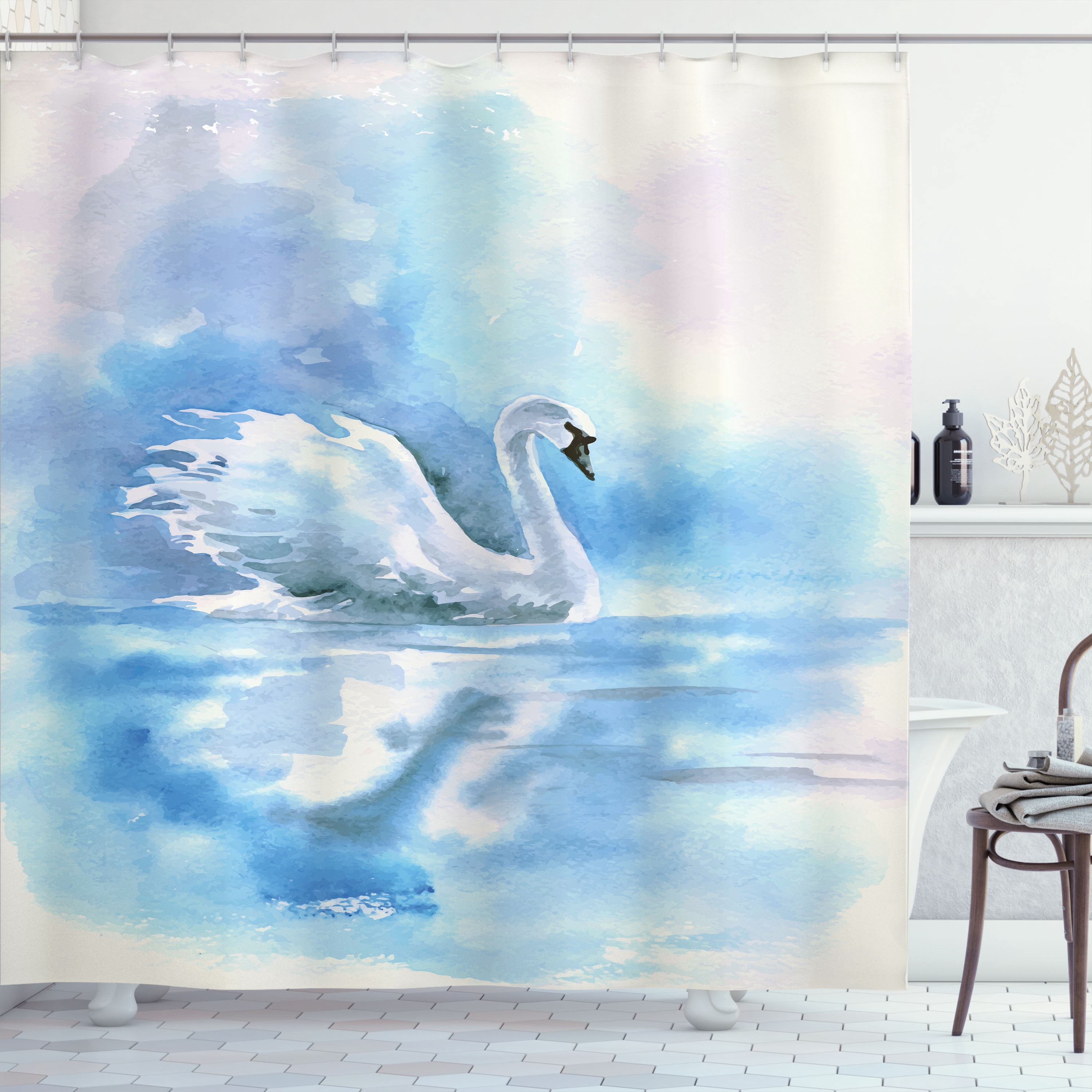 Ambesonne Animal Shower Curtain, Swan in River Art, 69"Wx70"L, Blue ...